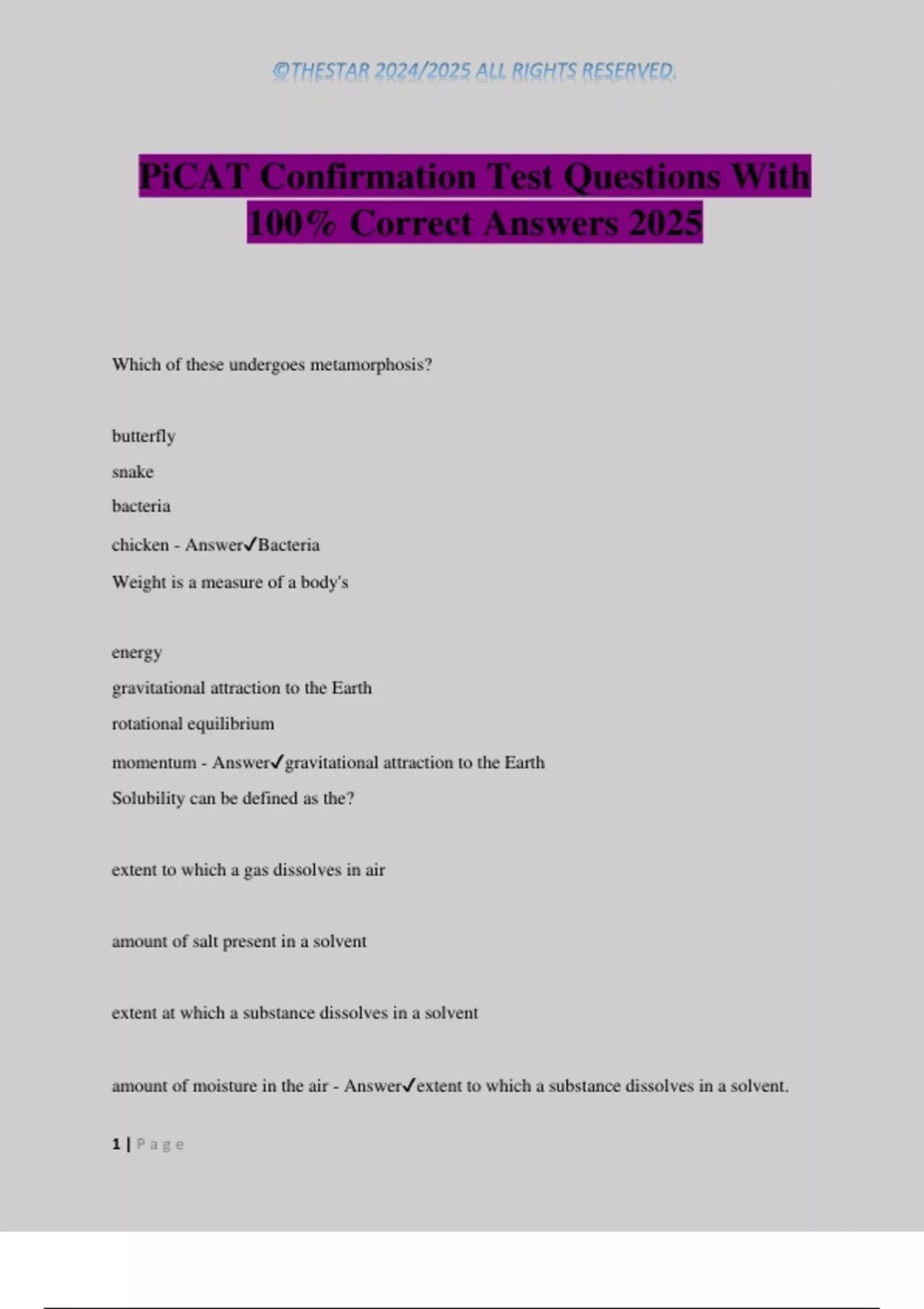 PiCAT Confirmation Test Questions With 100% Correct Answers 2025 ...