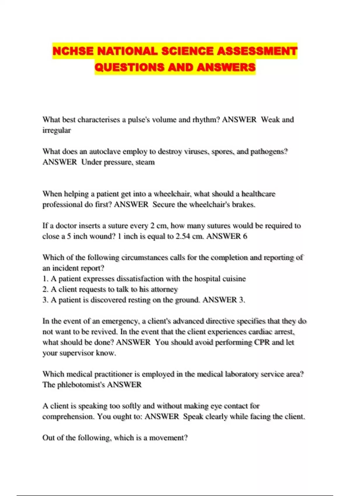 NCHSE NATIONAL SCIENCE ASSESSMENT QUESTIONS AND ANSWERS - NCHSE ...