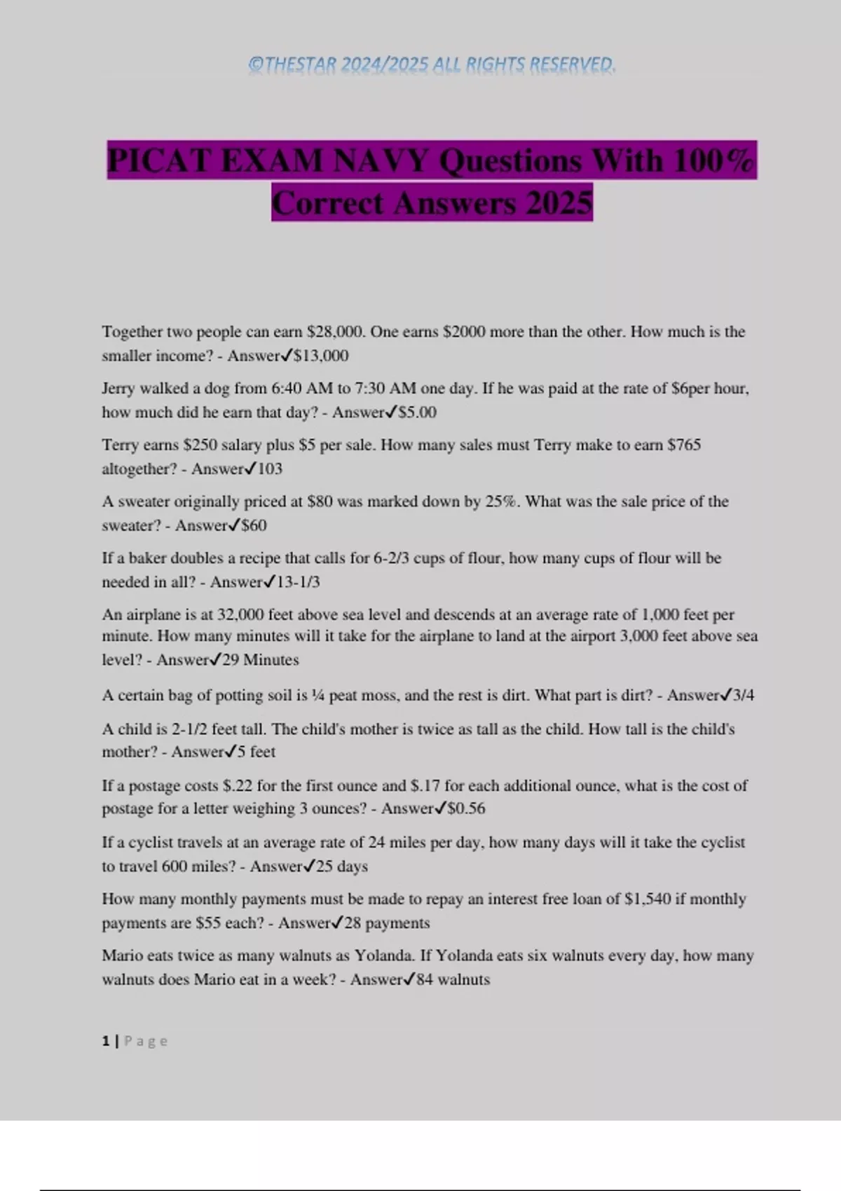 PICAT EXAM NAVY Questions With 100% Correct Answers 2025 - PICAT ...