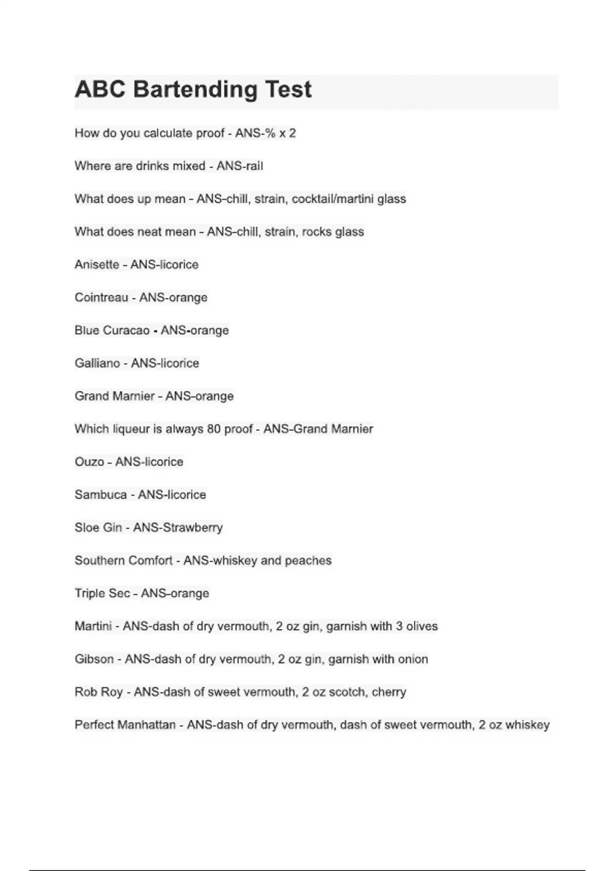ABC Bartending Test 1 (Latest 2024 / 2025 Update) Actual Exam Question ...
