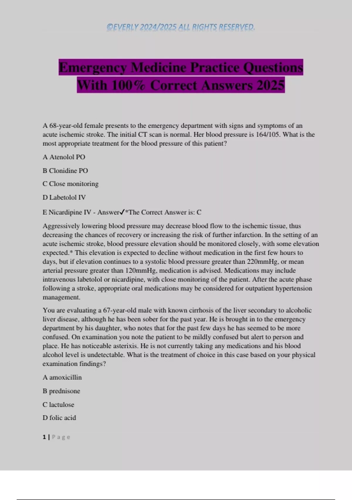 Emergency Medicine Practice Questions With 100% Correct Answers 2025 ...