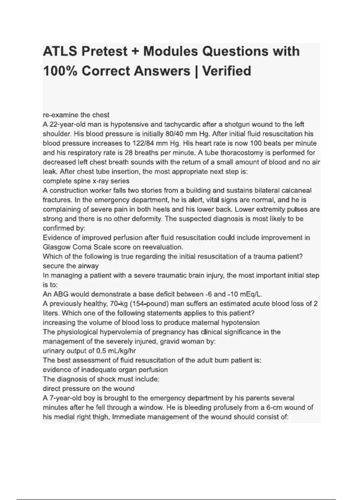 ATLS Pretest + Modules (2024 / 2025) Expected Questions and Revised ...