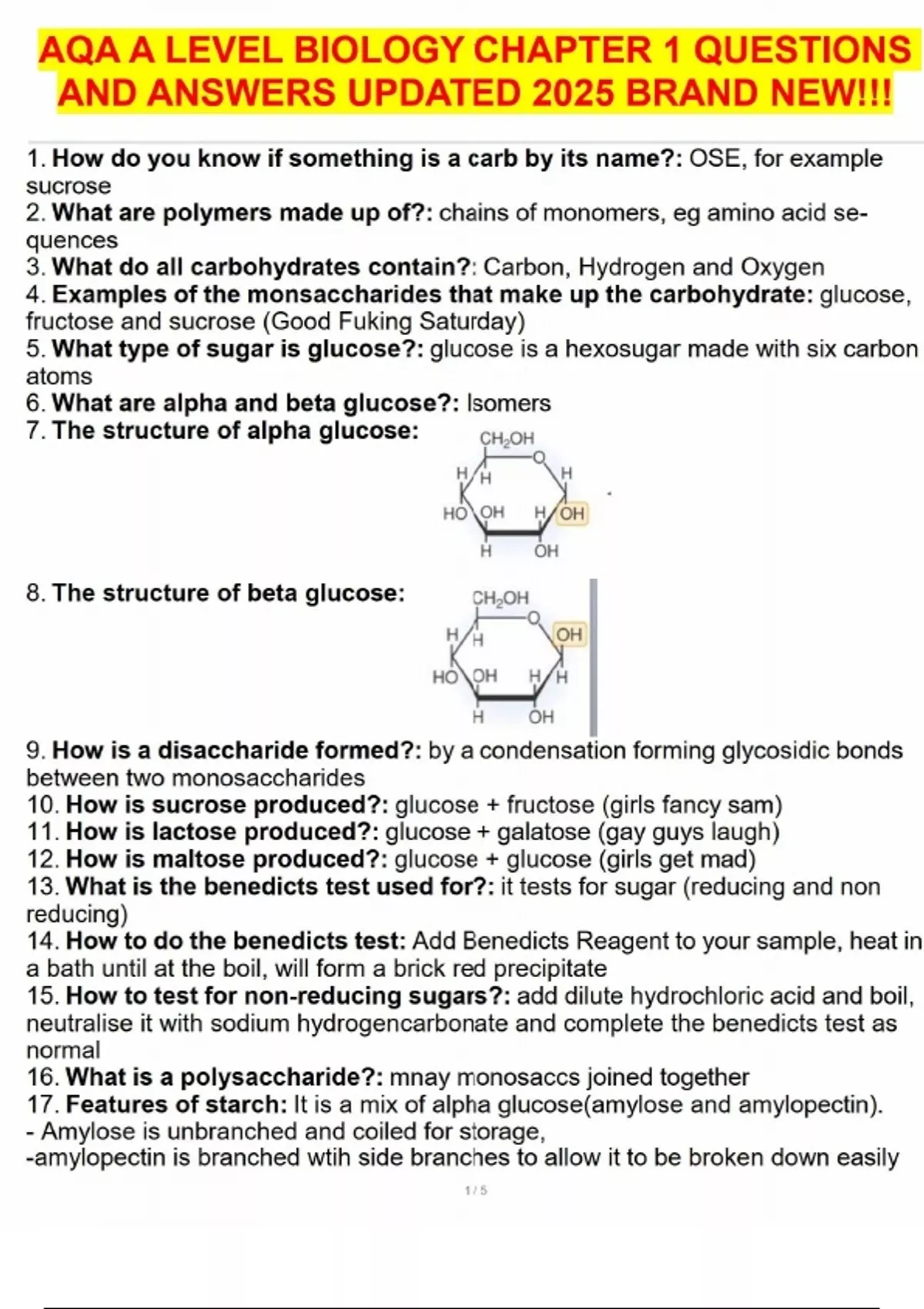 AQA A LEVEL BIOLOGY CHAPTER 1 QUESTIONS AND ANSWERS UPDATED 2025 BRAND NEW!!! - AQA A LEVEL ...
