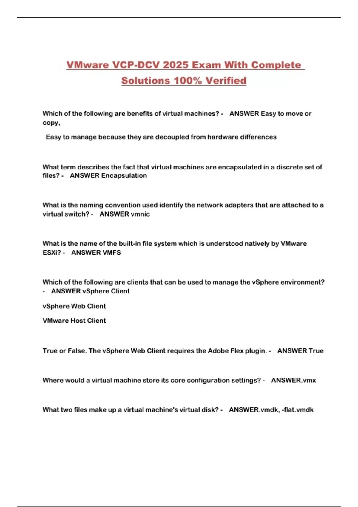 VMware VCP-DCV 2025 Exam With Complete Solutions 100% Verified - VMware ...