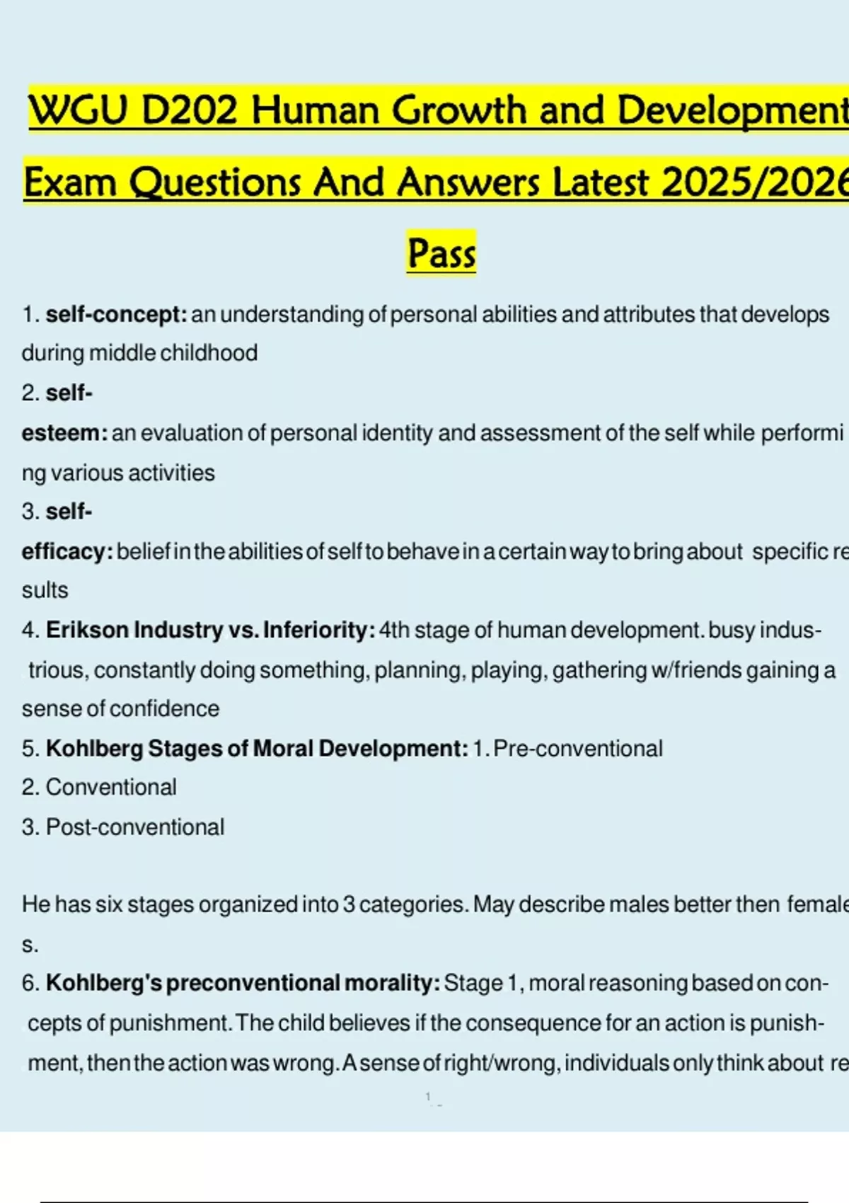 WGU D202 Human Growth and Development Exam Questions And Answers Latest ...
