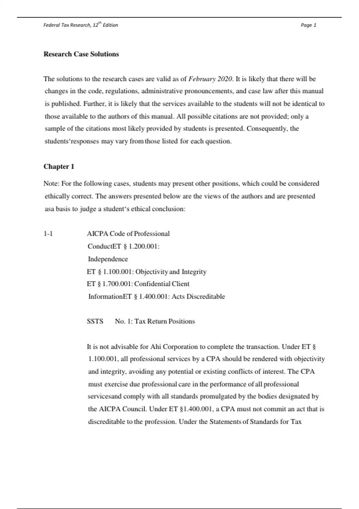 Research Case Solutions For Federal Tax Research 12th Edition by Roby ...