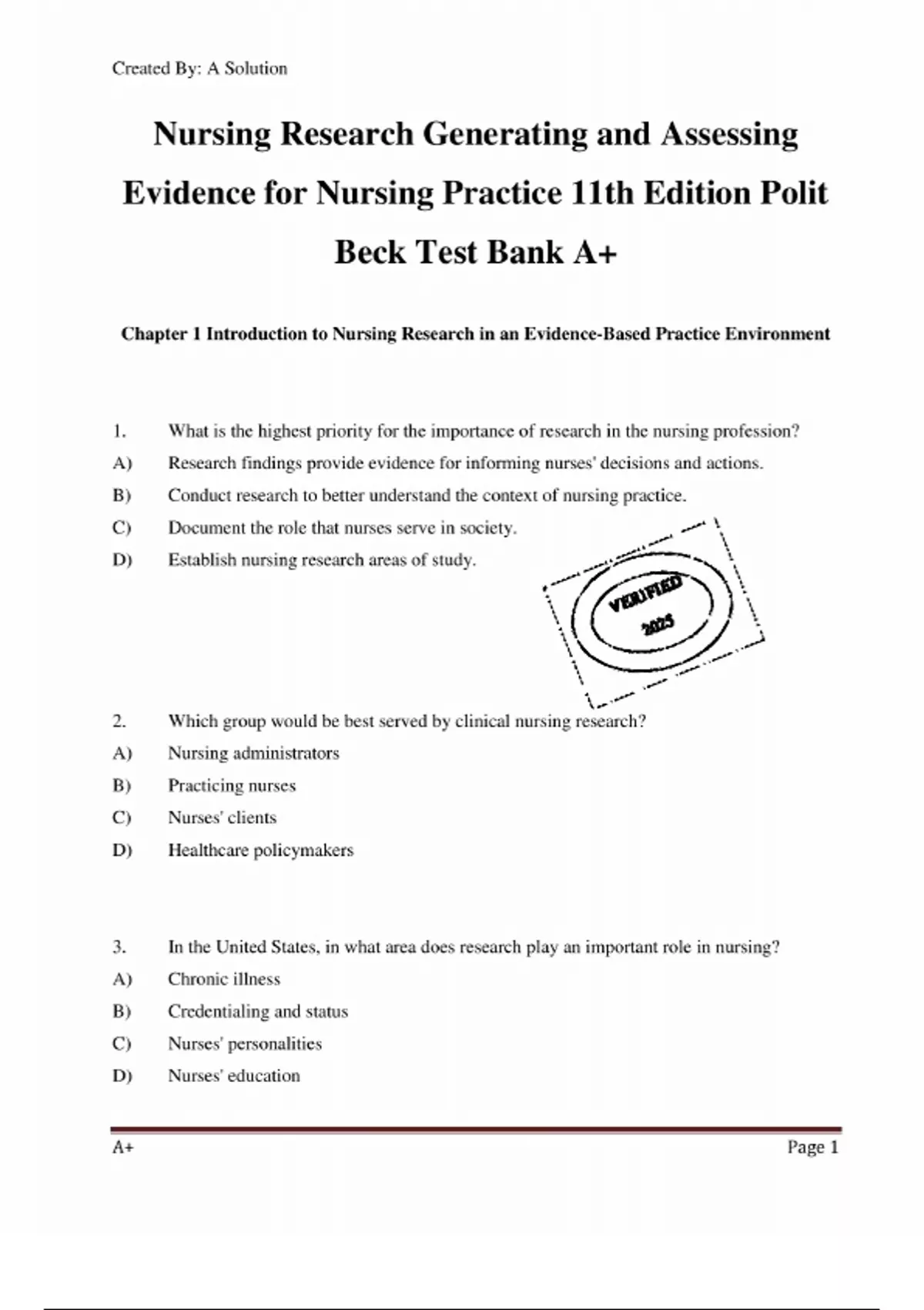 Test Bank Nursing Research Generating and Assessing Evidence for ...