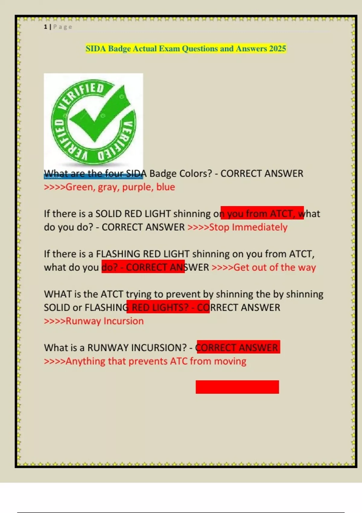 SIDA Badge Actual Exam Questions and Answers 2025 - SIDA Badge - Stuvia US