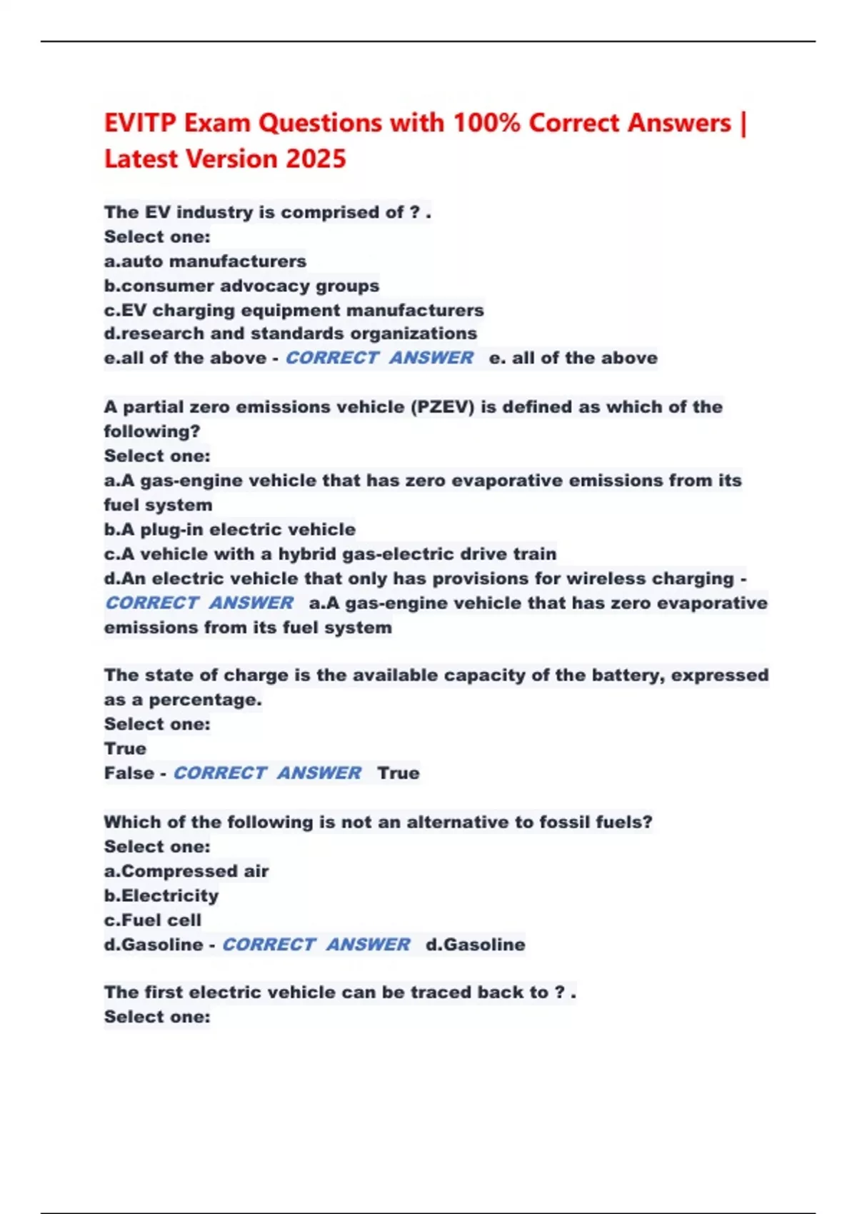 EVITP Exam Questions with 100% Correct Answers | Latest Version 2025 ...