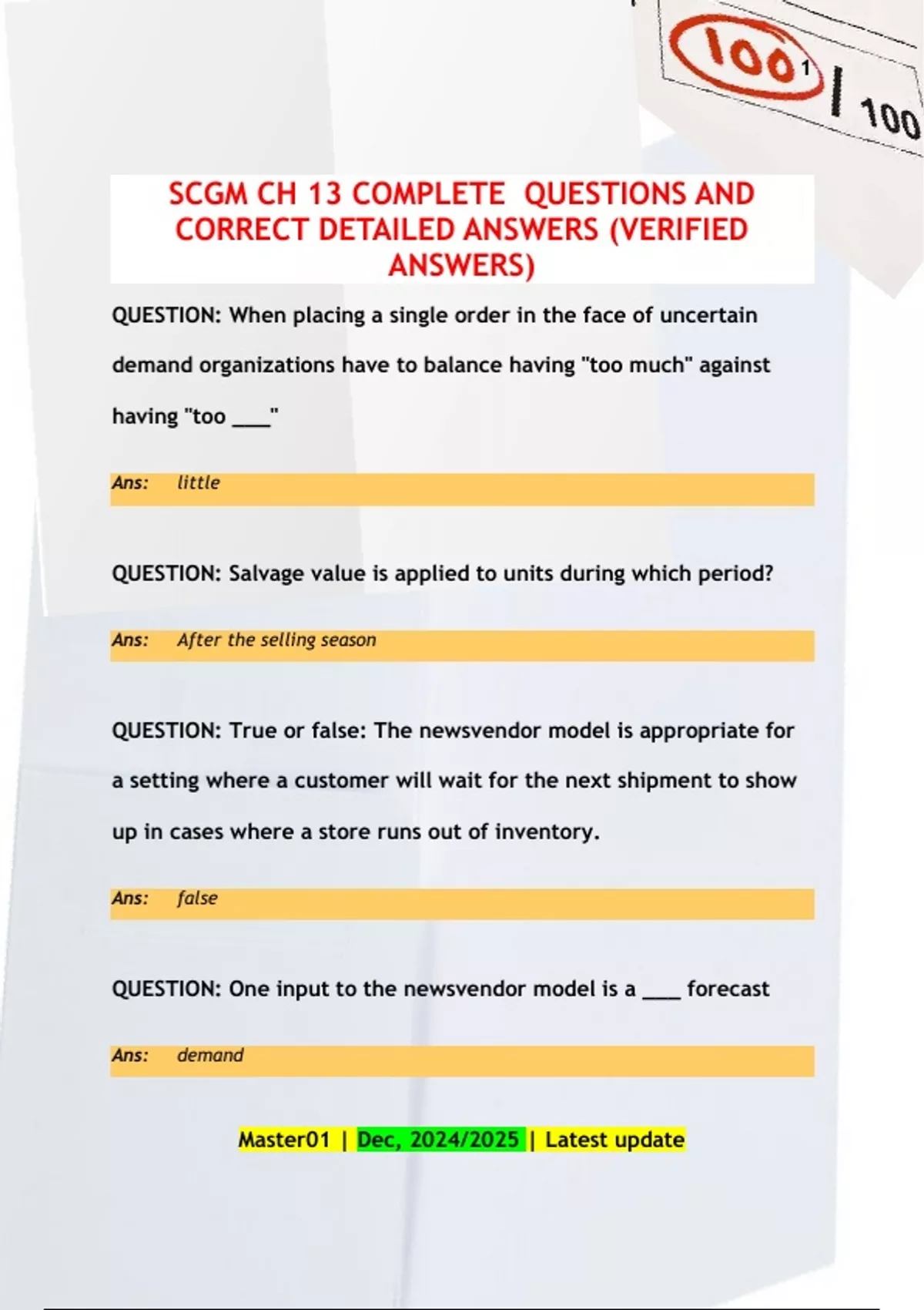 SCGM CH 13 COMPLETE QUESTIONS AND CORRECT DETAILED ANSWERS (VERIFIED ANSWERS) - SCGM - Stuvia US