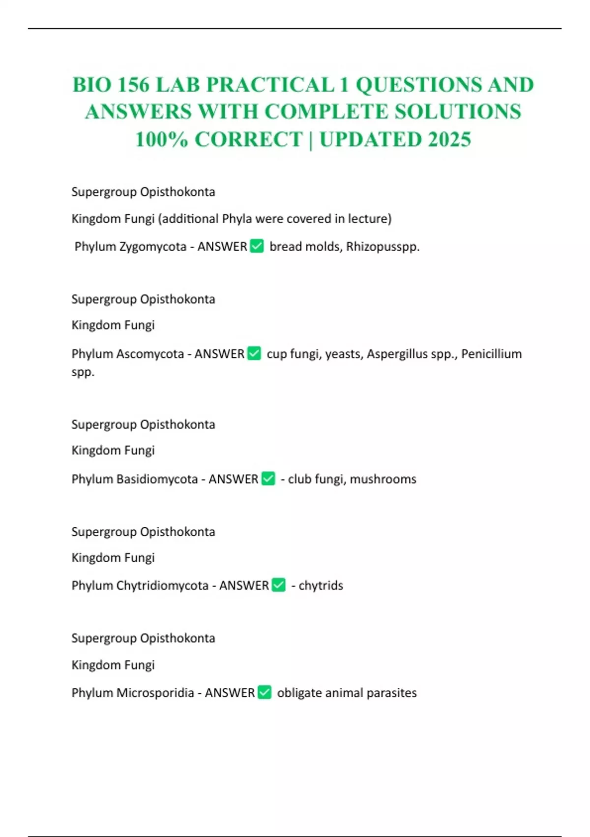 BIO 156 LAB PRACTICAL 1 QUESTIONS AND ANSWERS WITH COMPLETE SOLUTIONS 100% CORRECT | UPDATED ...
