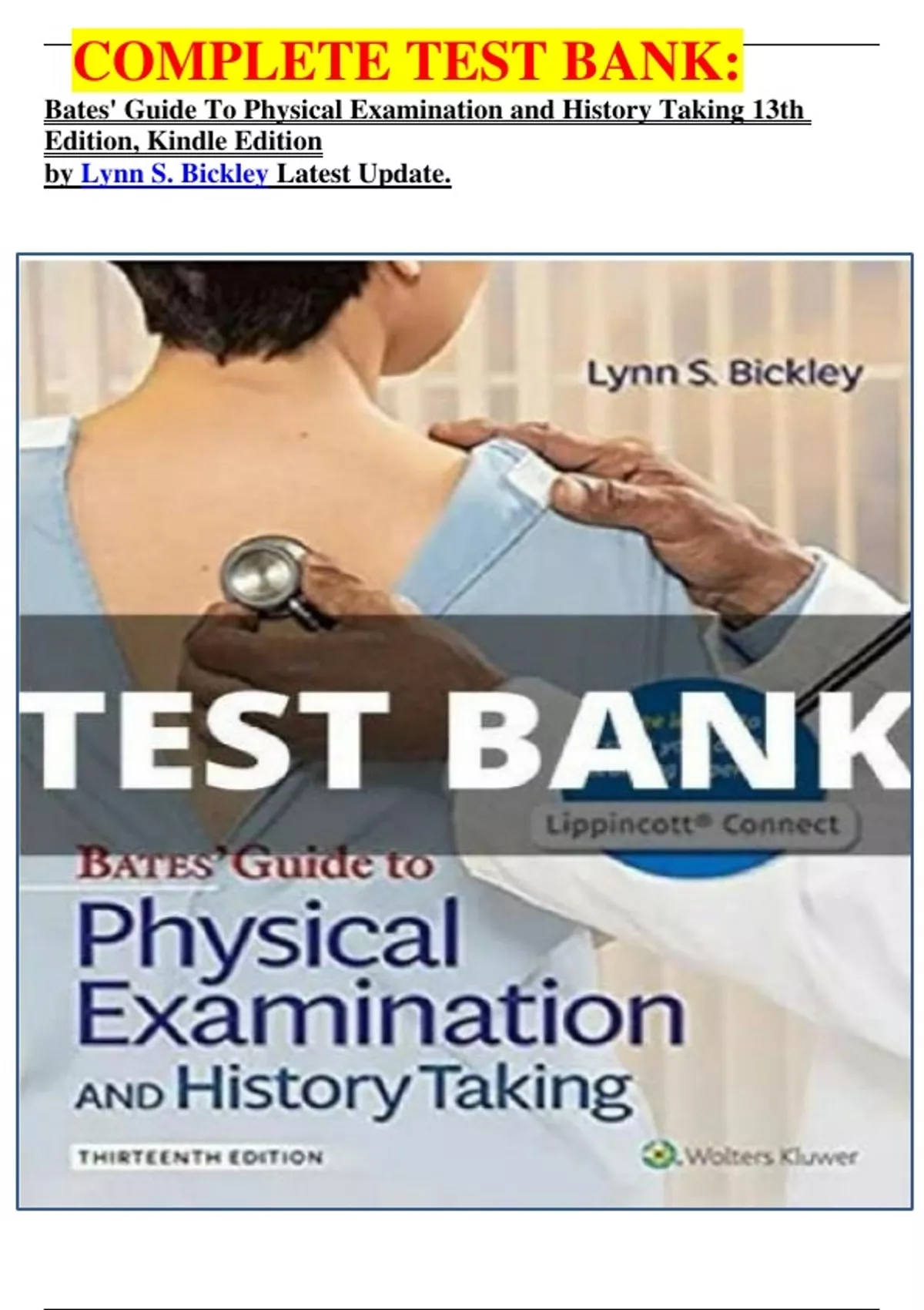 COMPLETE TEST BANK: Bates' Guide To Physical Examination and History ...