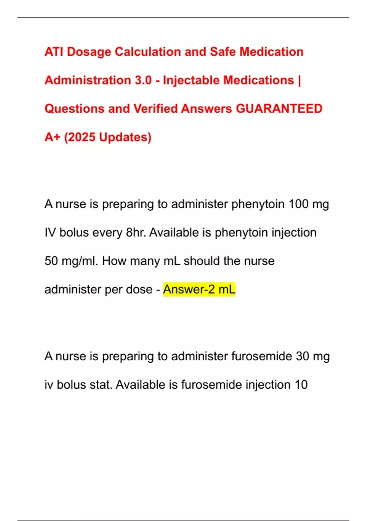 ATI Dosage Calculation and Safe Medication Administration 3.0 ...