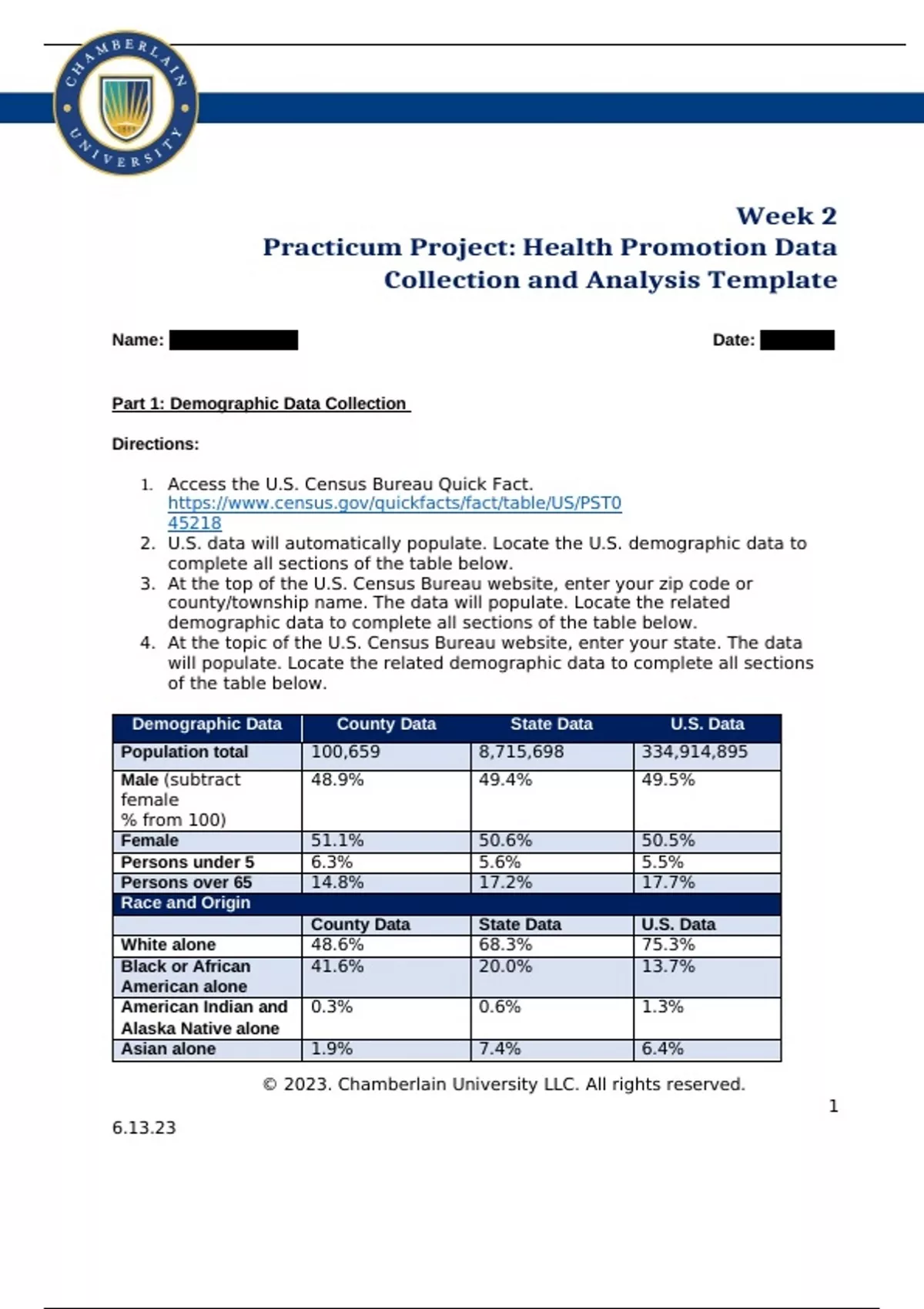 Nr 436 Week 2 Assignment Practicum Project Health Promotion Data Collection And Analysis