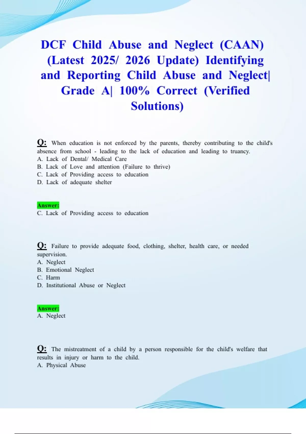 DCF Child Abuse and Neglect (CAAN) (Latest 2025/ 2026 Update ...