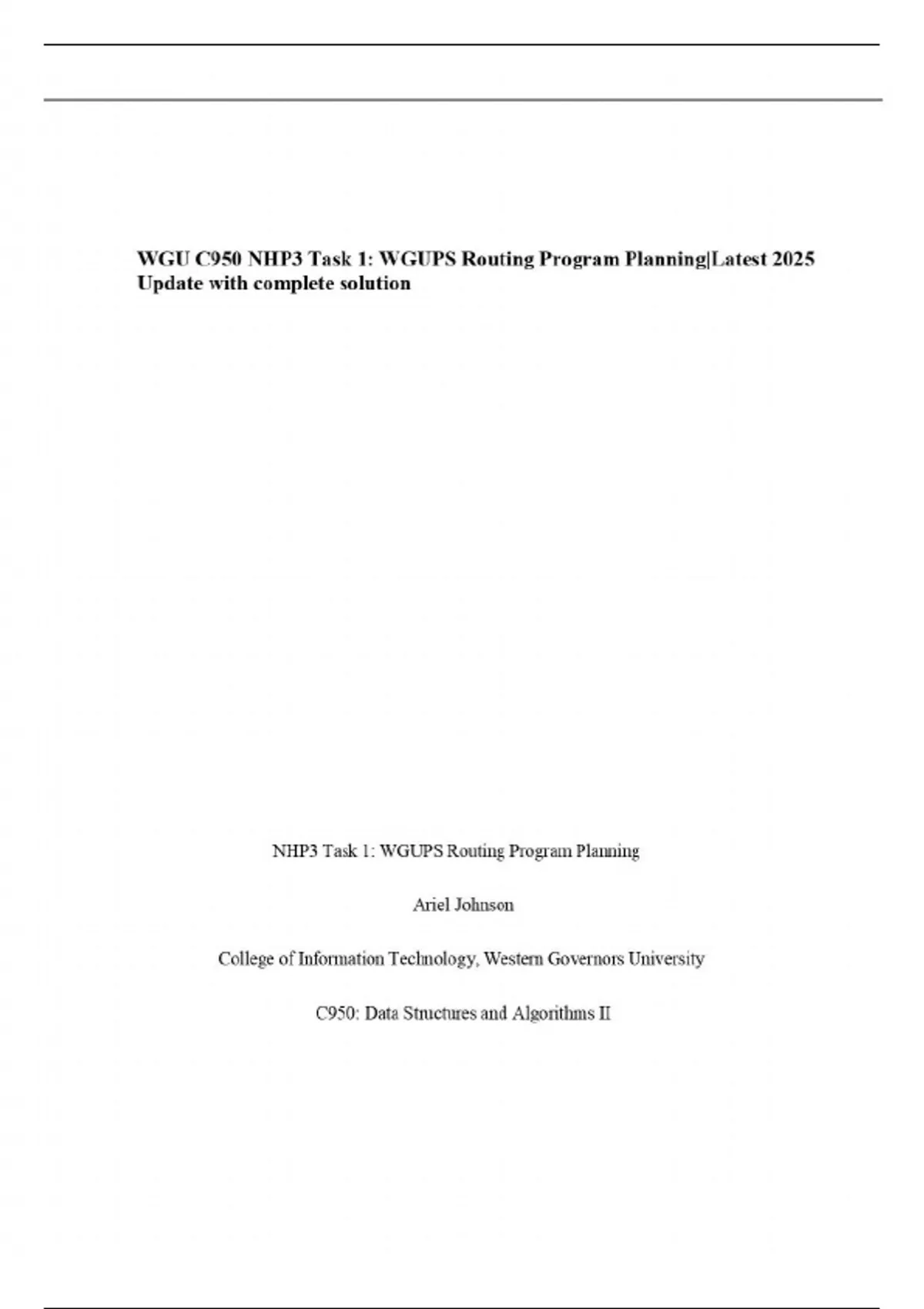 WGU C950 NHP3 Task 1: WGUPS Routing Program Planning|Latest 2025 Update ...