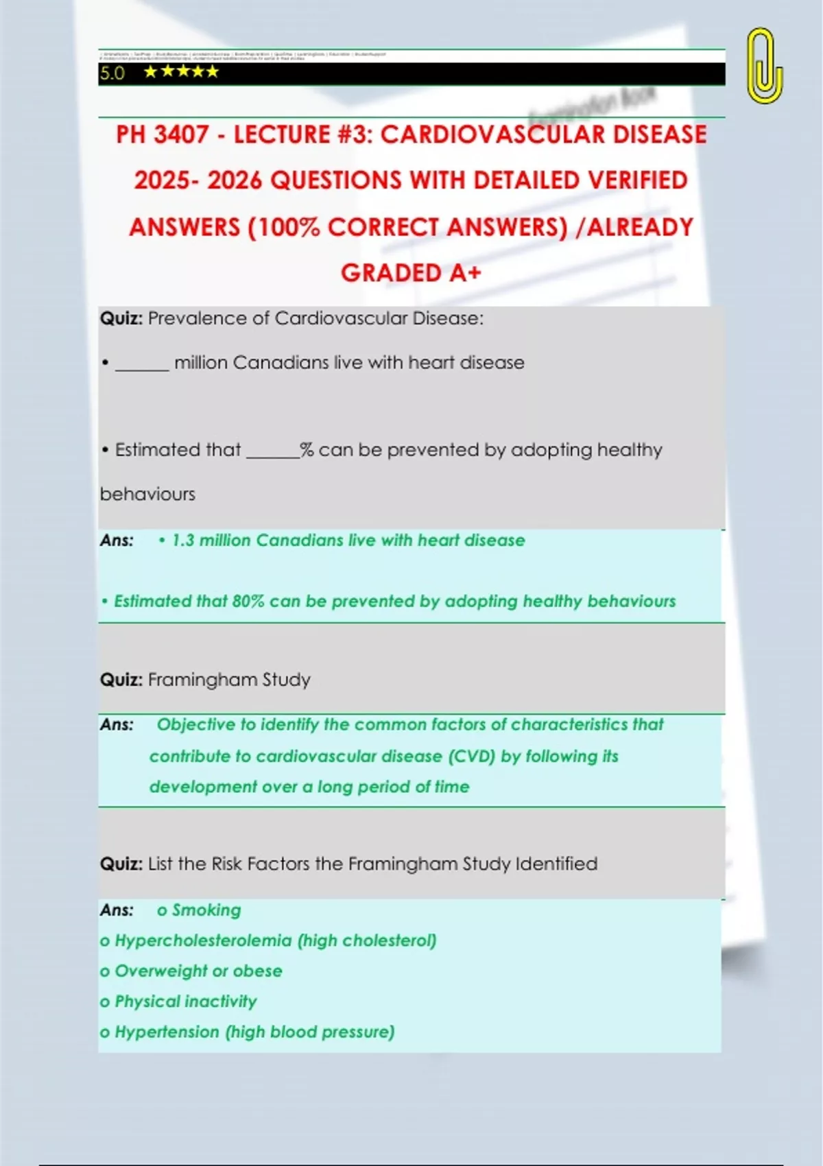 PH 3407 - LECTURE #3: CARDIOVASCULAR DISEASE QUESTIONS WITH DETAILED ...
