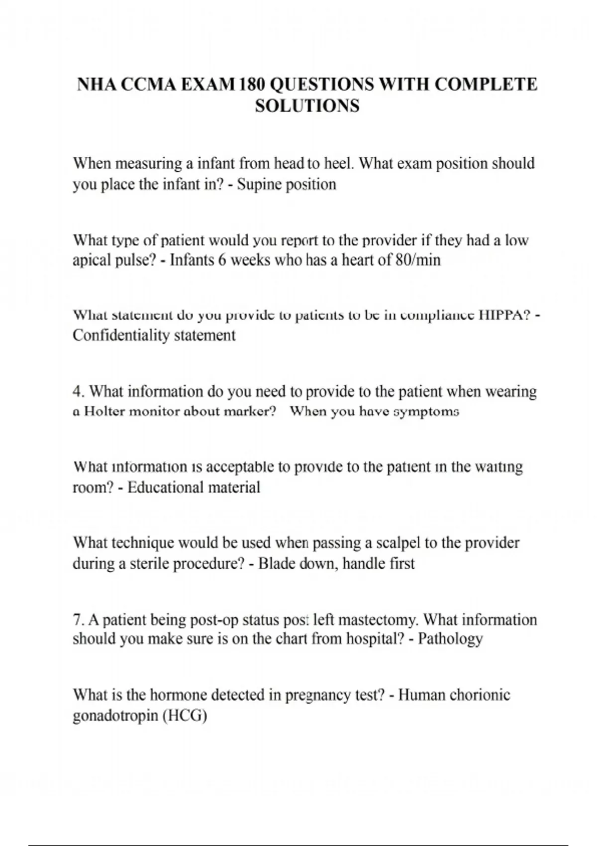 NHA CCMA EXAM 180 QUESTIONS WITH COMPLETE SOLUTIONS - NHA CCMA - Stuvia US