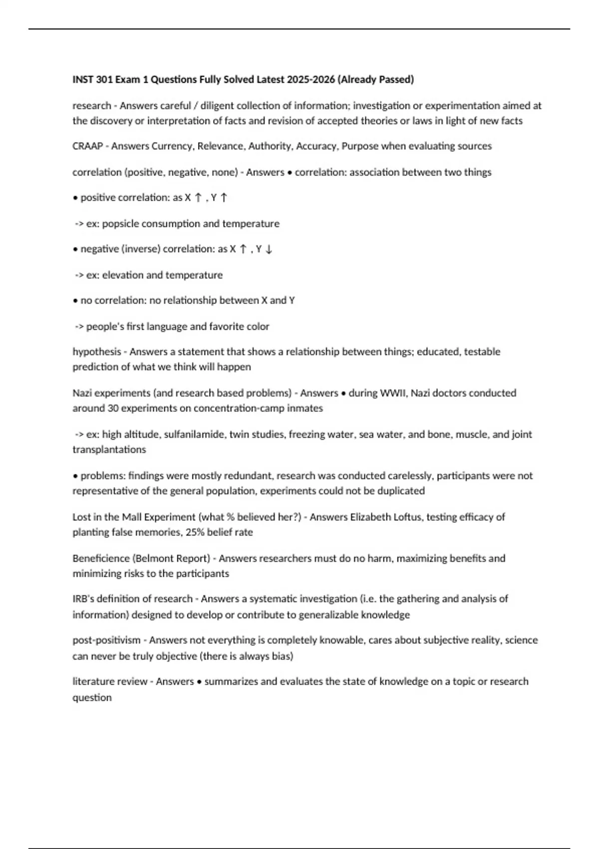 INST 301 Exam 1 Questions Fully Solved Latest (Already Passed) - INST ...