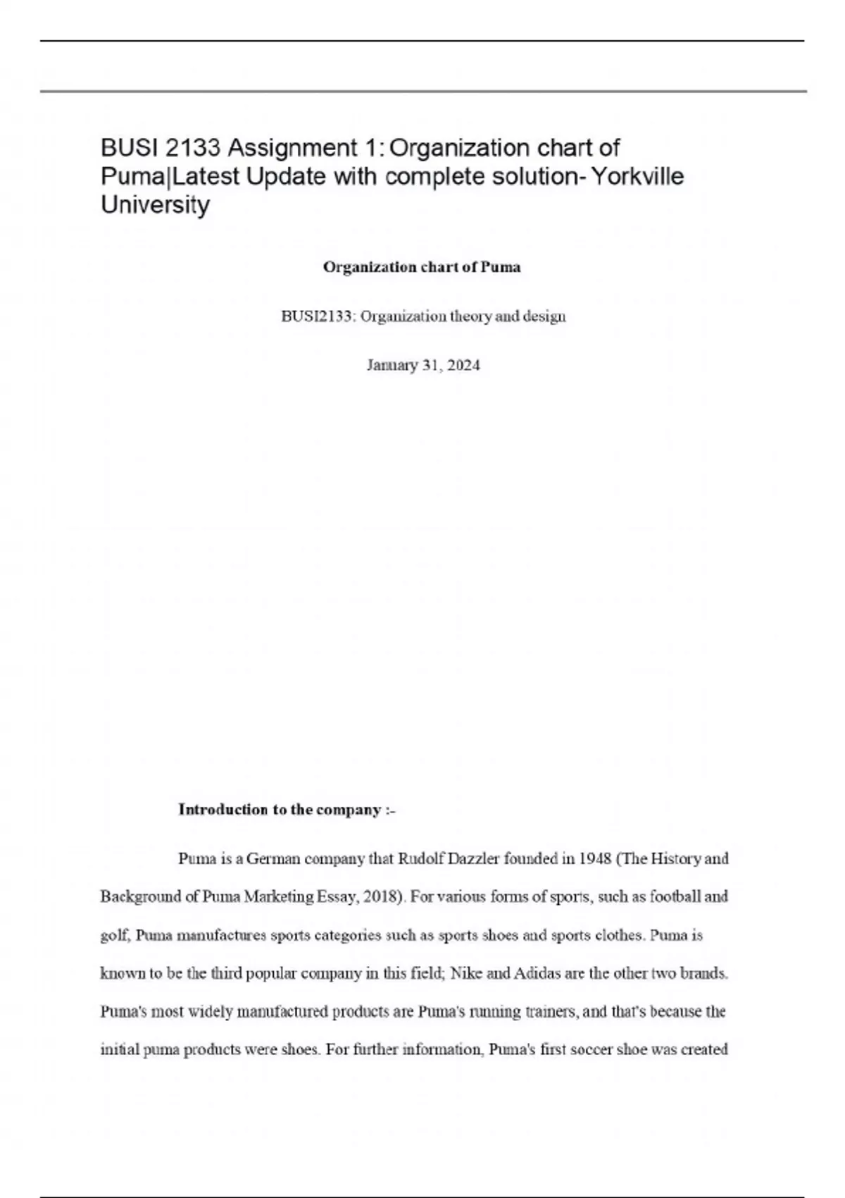 BUSI 2133 Assignment 1: Organization chart of Puma|Latest Update with ...