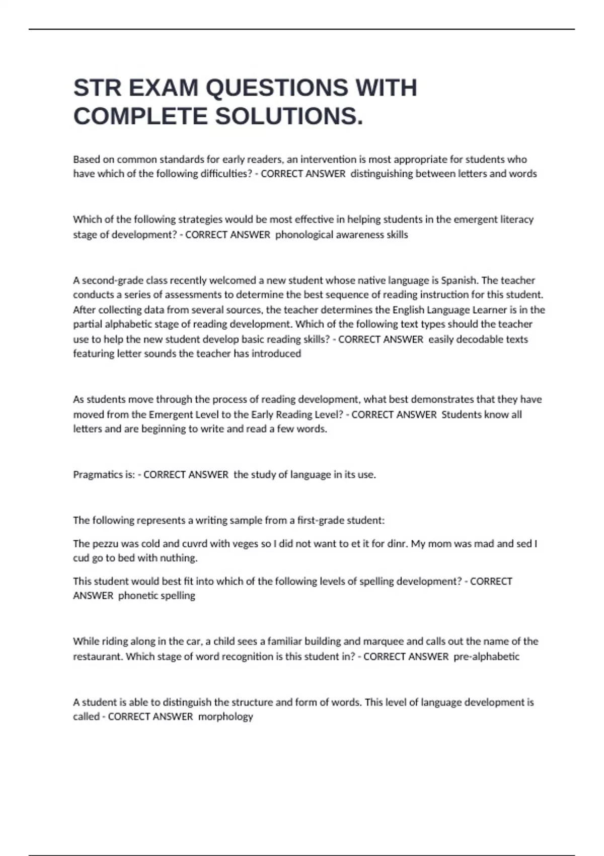 STR EXAM QUESTIONS WITH COMPLETE SOLUTIONS. - STR. - Stuvia US