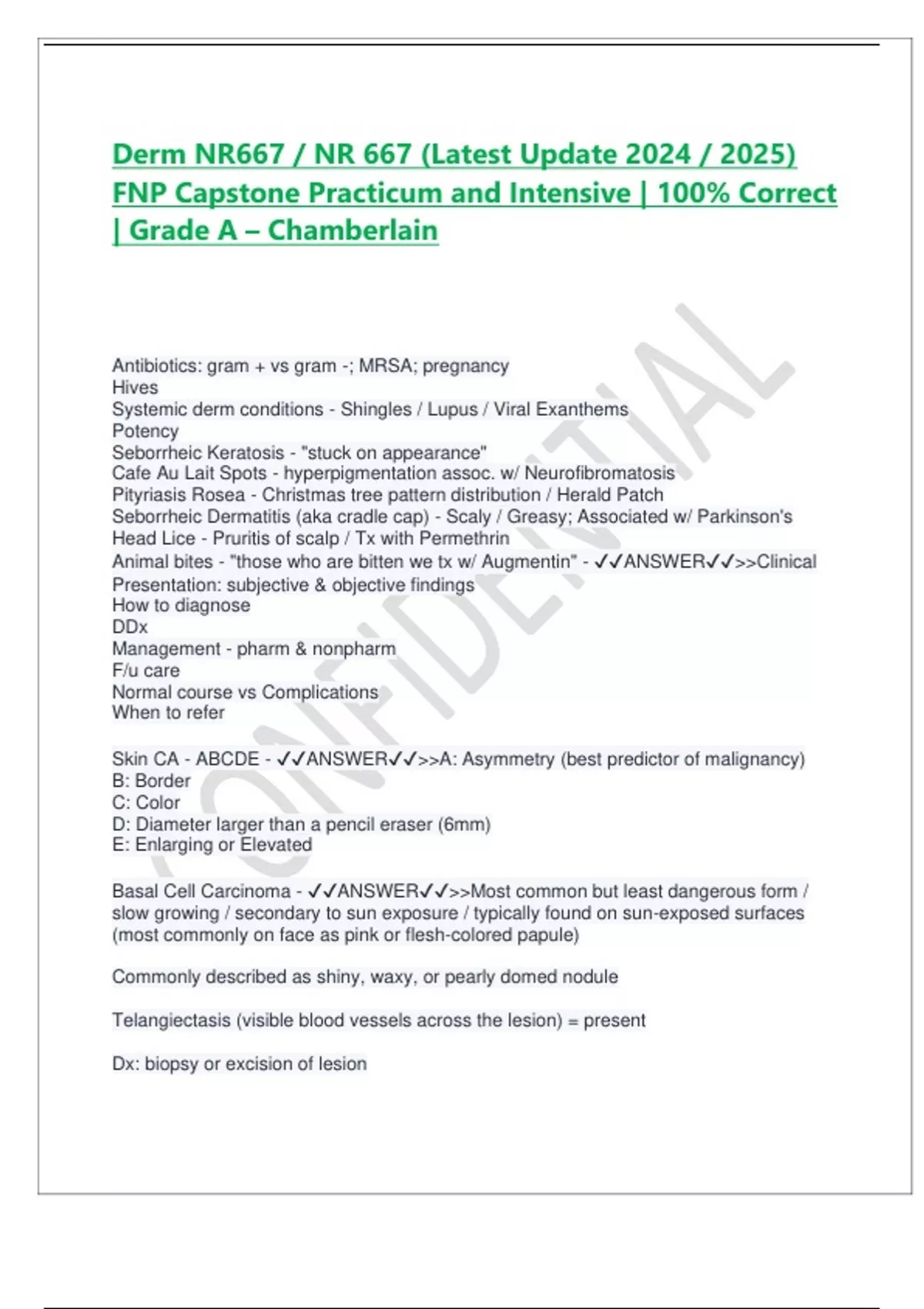 Derm NR667 / NR 667 (Latest Update 2024 / 2025) FNP Capstone Practicum ...