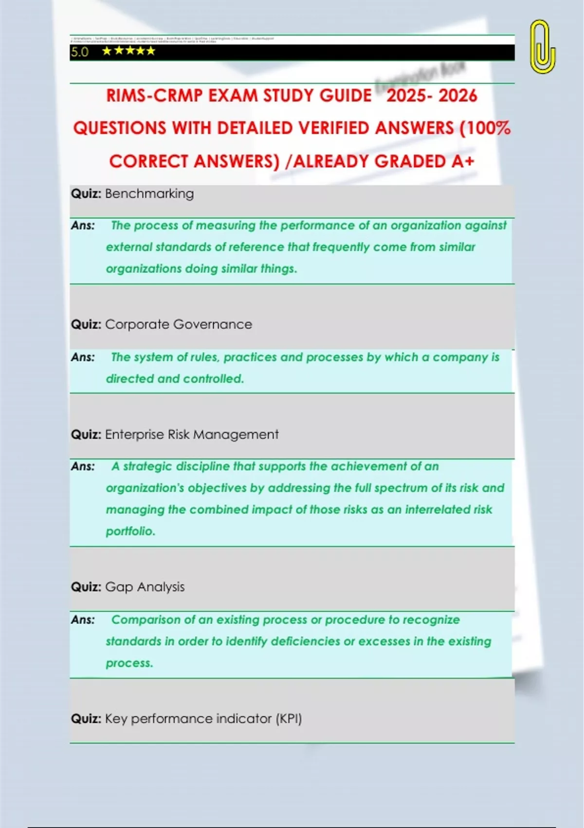 RIMS-CRMP EXAM STUDY GUIDE QUESTIONS WITH DETAILED VERIFIED ANSWERS ...