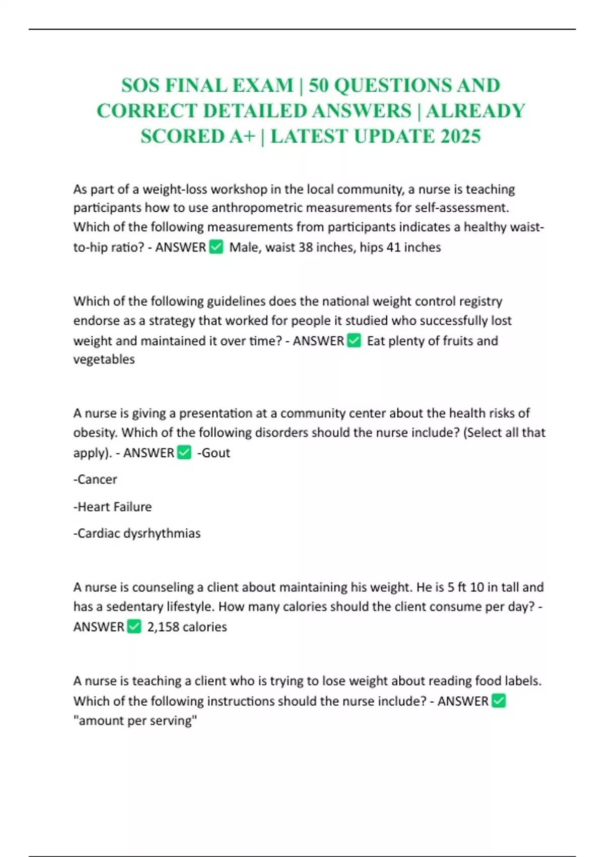 SOS FINAL EXAM | 50 QUESTIONS AND CORRECT DETAILED ANSWERS | ALREADY ...