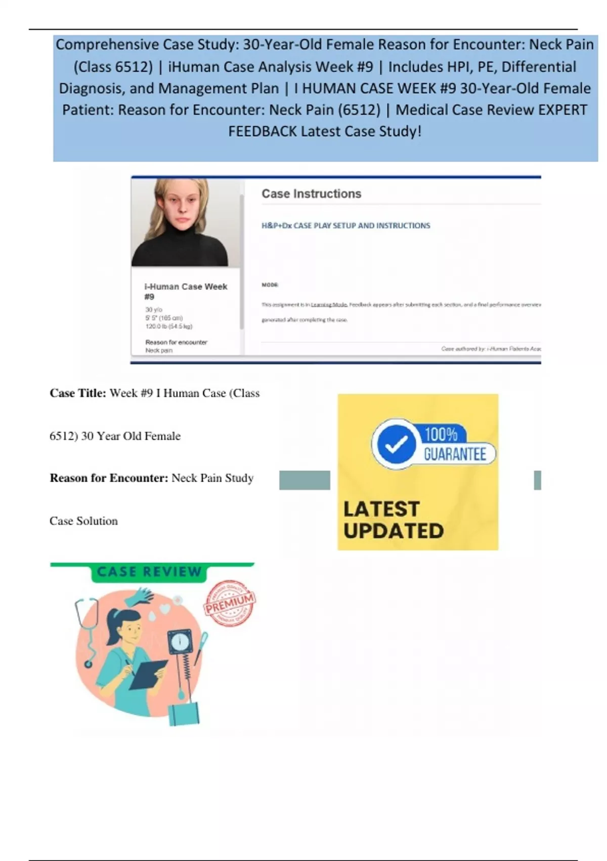 Comprehensive iHuman Case Study: 30-Year-Old Female Reason for ...