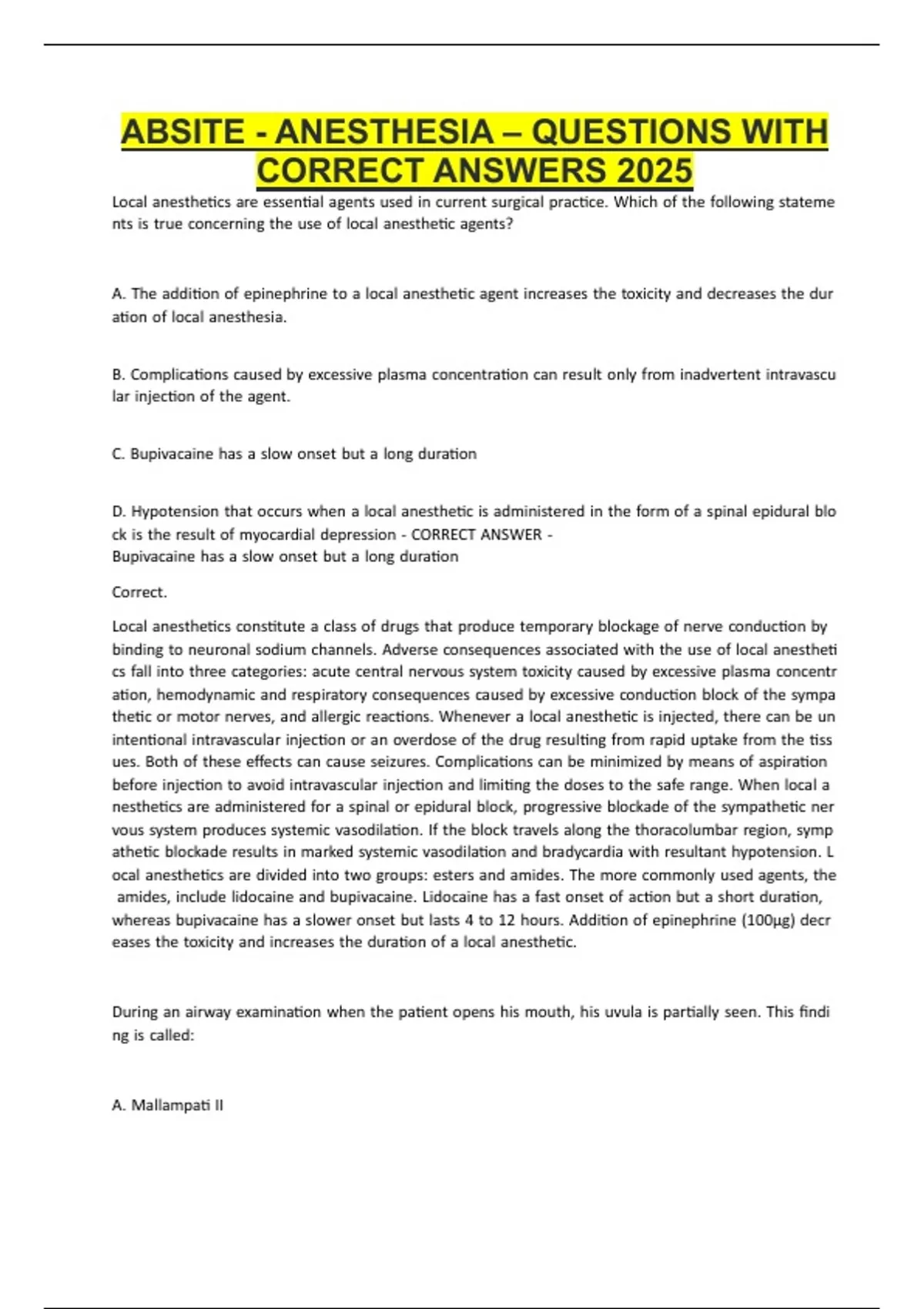 ABSITE - ANESTHESIA – QUESTIONS WITH CORRECT ANSWERS 2025 - ABSITE ...