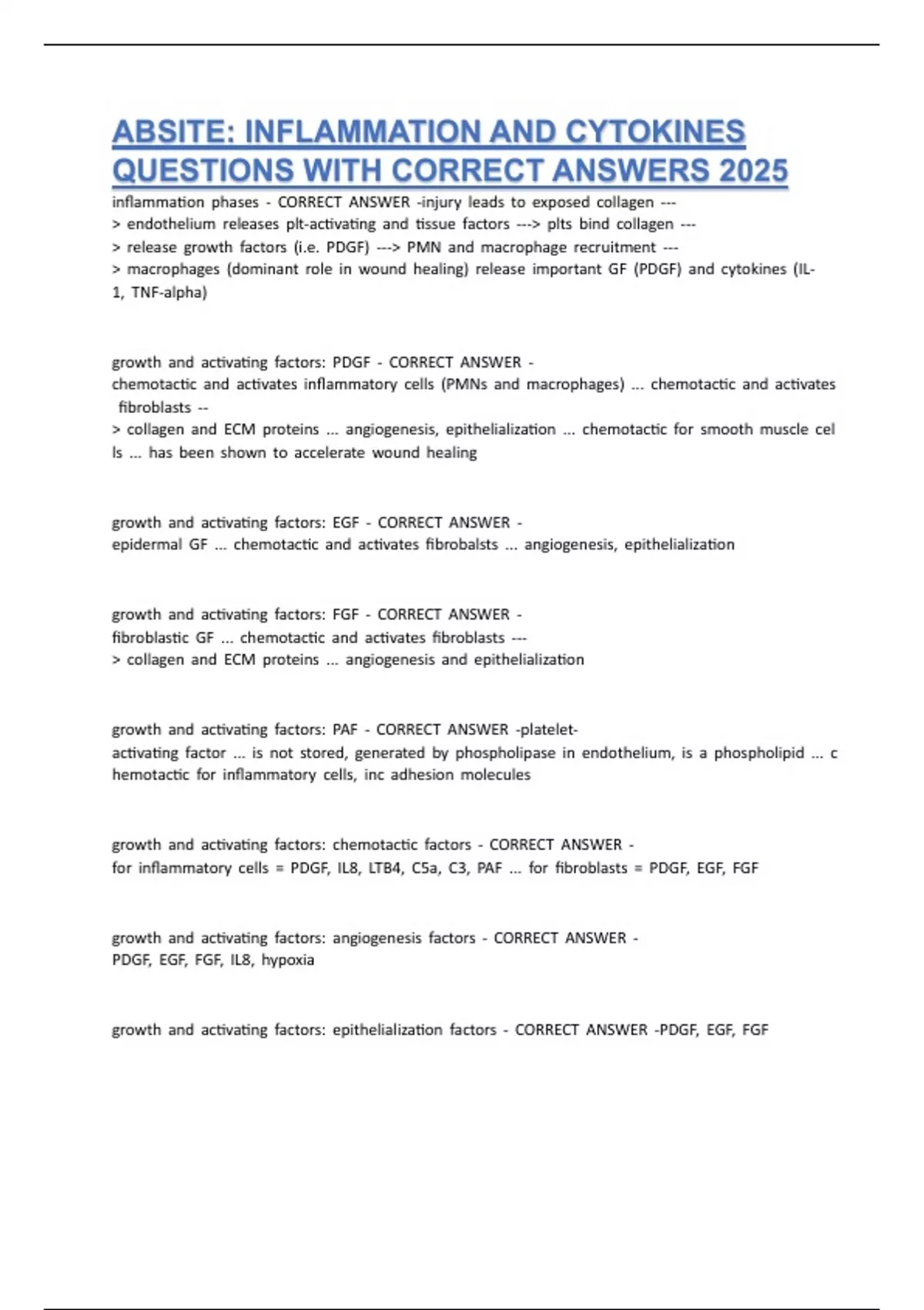 ABSITE INFLAMMATION AND CYTOKINES QUESTIONS WITH CORRECT ANSWERS 2025 ...