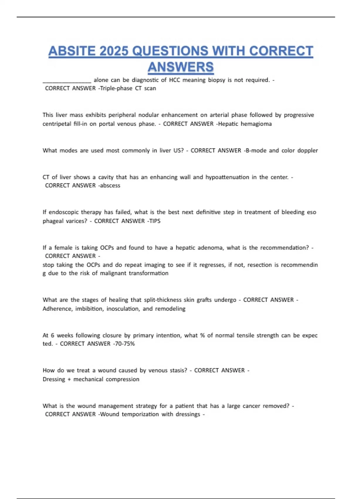 ABSITE 2025 QUESTIONS WITH CORRECT ANSWERS - ABSITE - Stuvia US