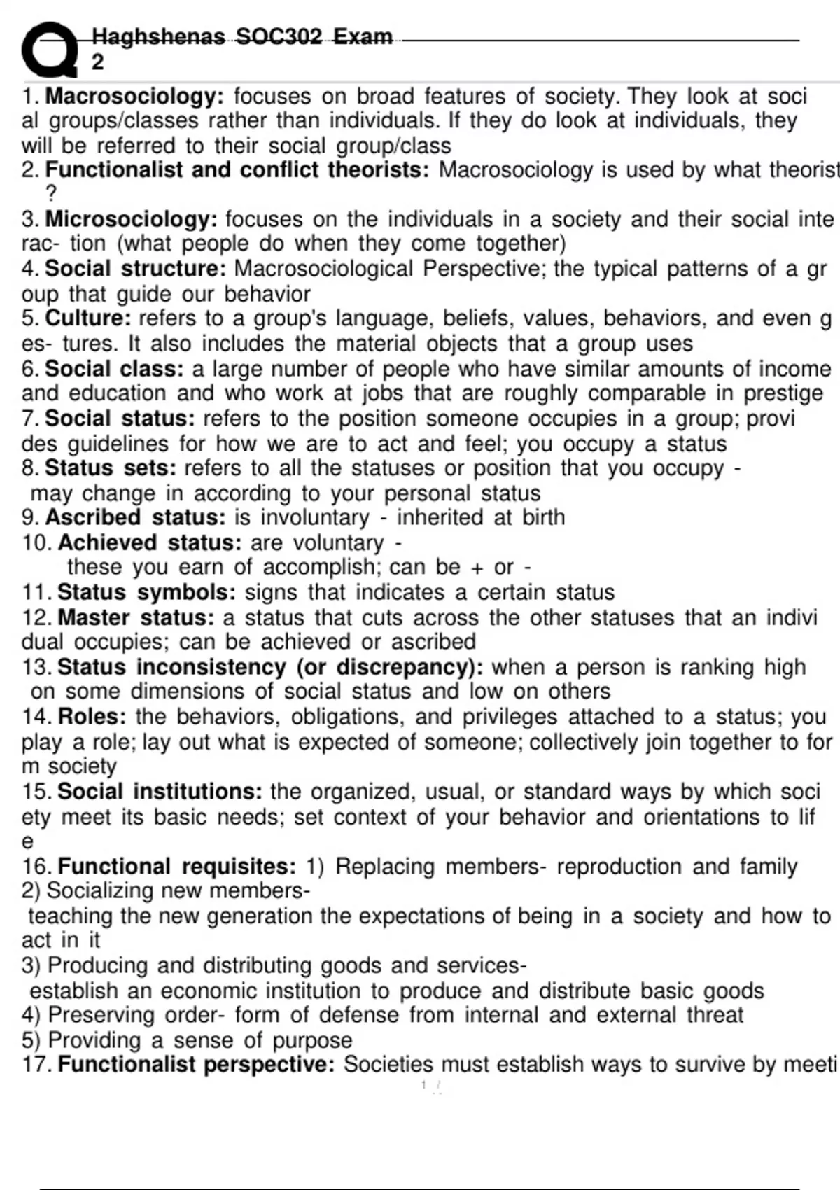 HAGHSHENAS SOC302 EXAM 2 QUESTIONS AND ANSWERS - AGB 302 - Stuvia US