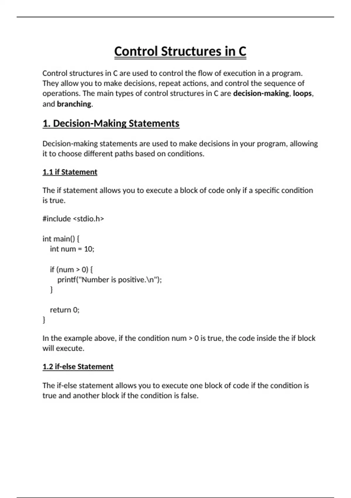 Control Structures in C: If-Else, Switch, and Loops Explained with Examples - COMPUTER SCIENCE ...