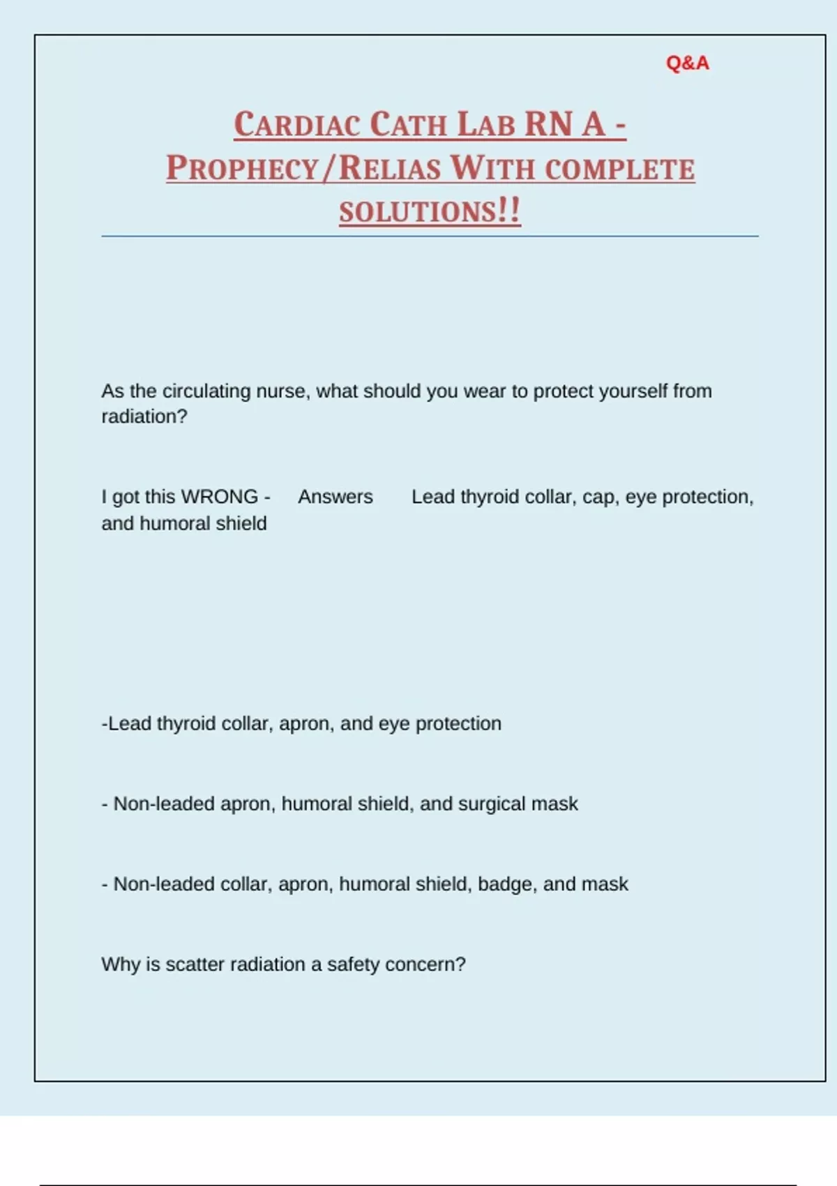 CARDIAC CATH LAB RN A - PROPHECY RELIAS WITH COMPLETE SOLUTIONS!! - RN ...