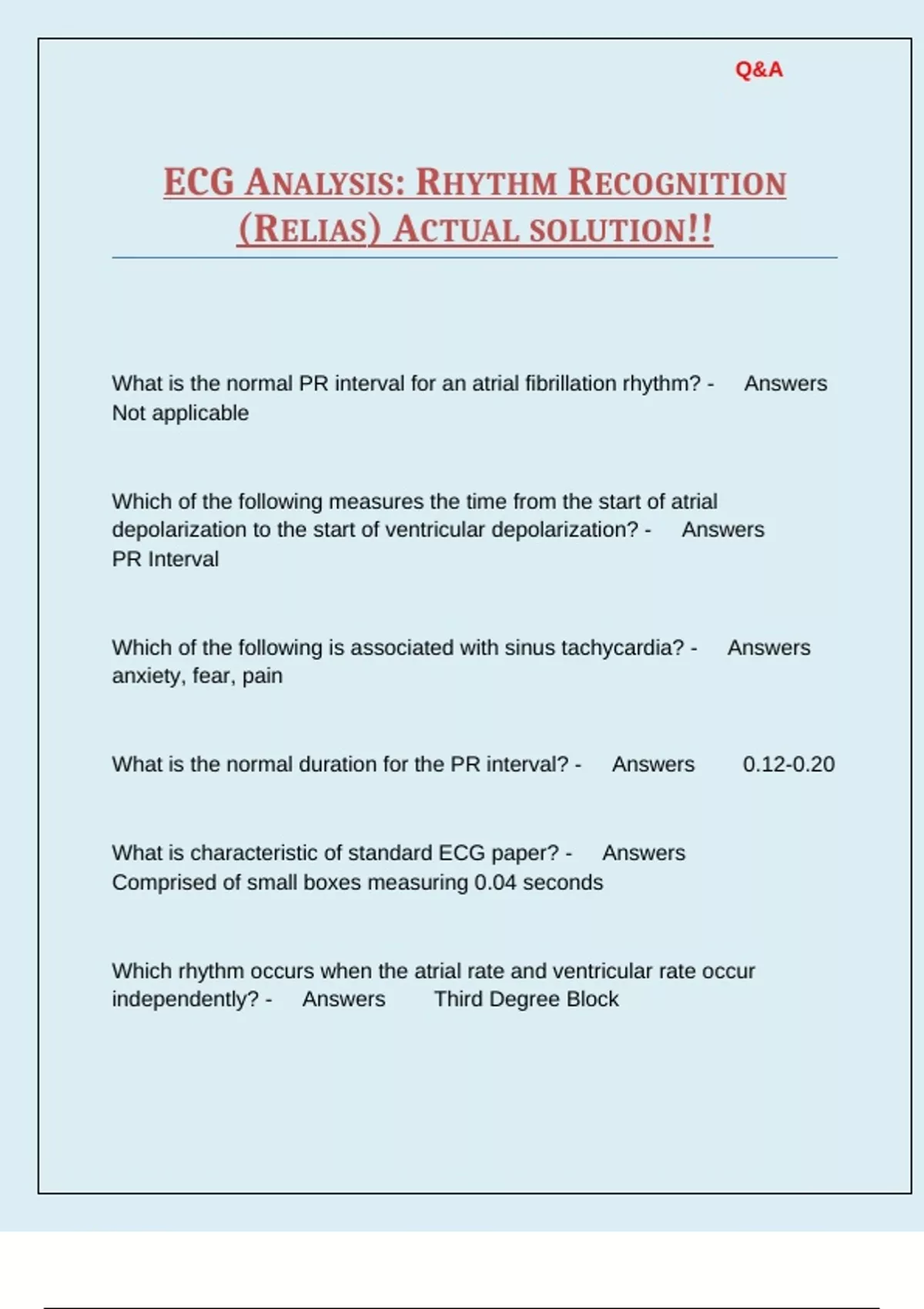 ECG ANALYSIS RHYTHM RECOGNITION (RELIAS) ACTUAL SOLUTION!! - RN A ...