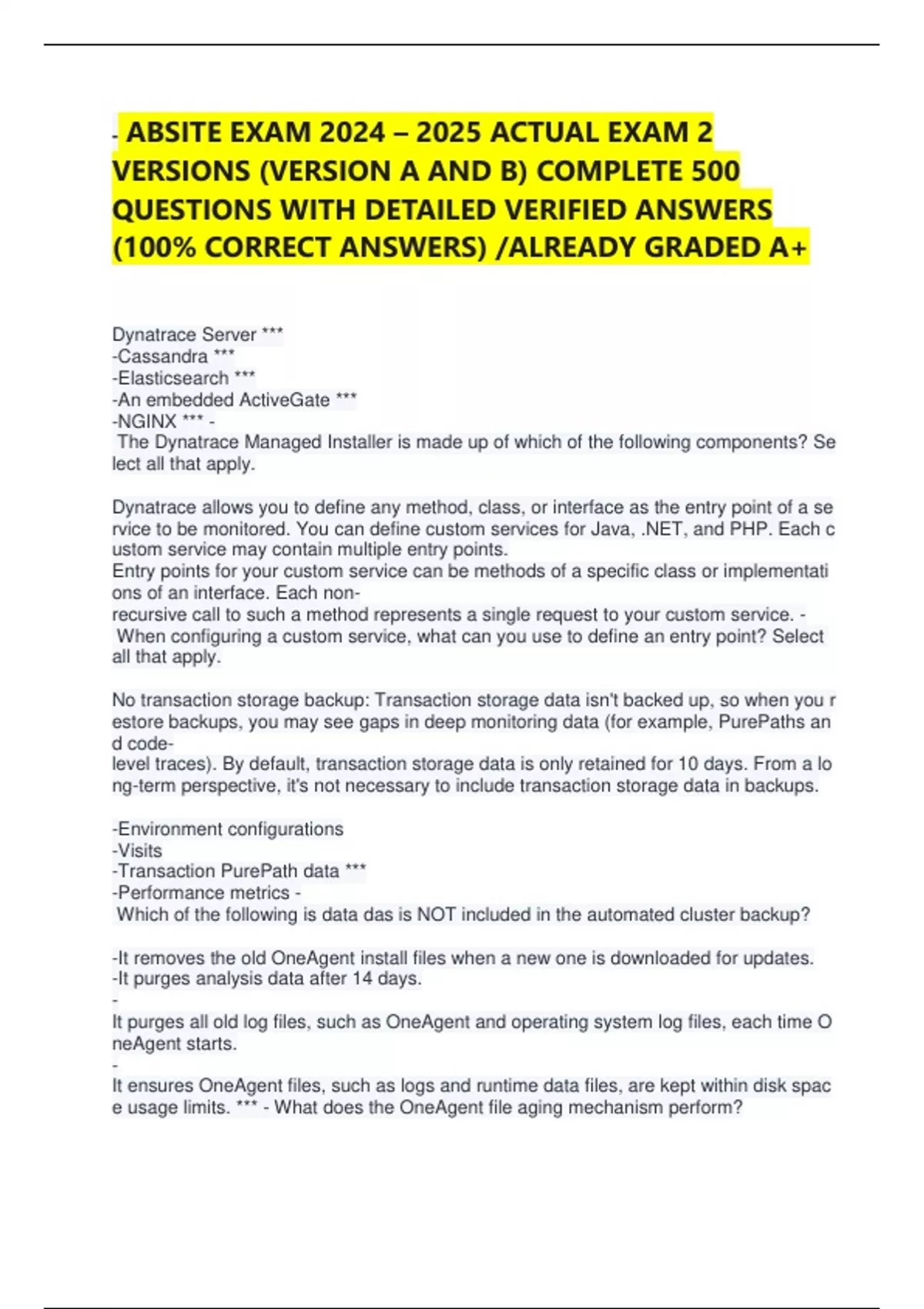 ABSITE EXAM 2024 – 2025 ACTUAL EXAM 2 VERSIONS (VERSION A AND B ...