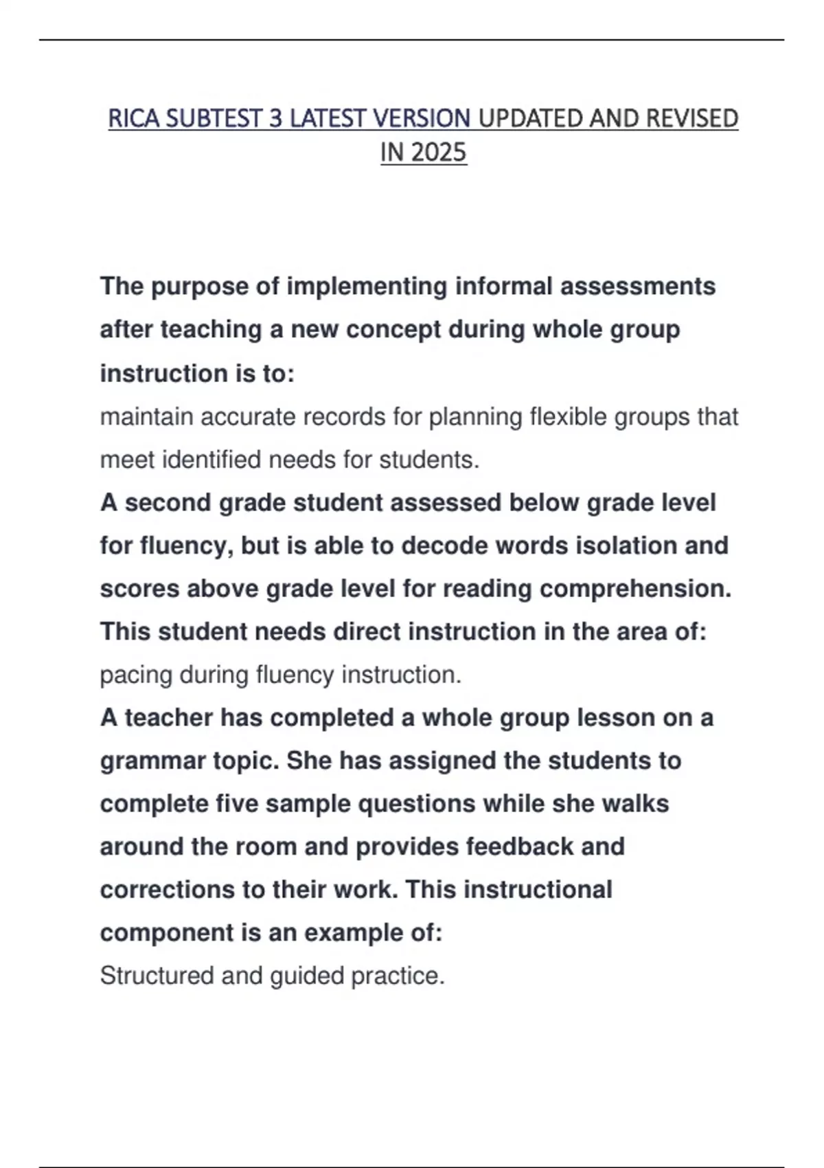 RICA SUBTEST 3 LATEST VERSION UPDATED AND REVISED IN 2025 - RICA ...