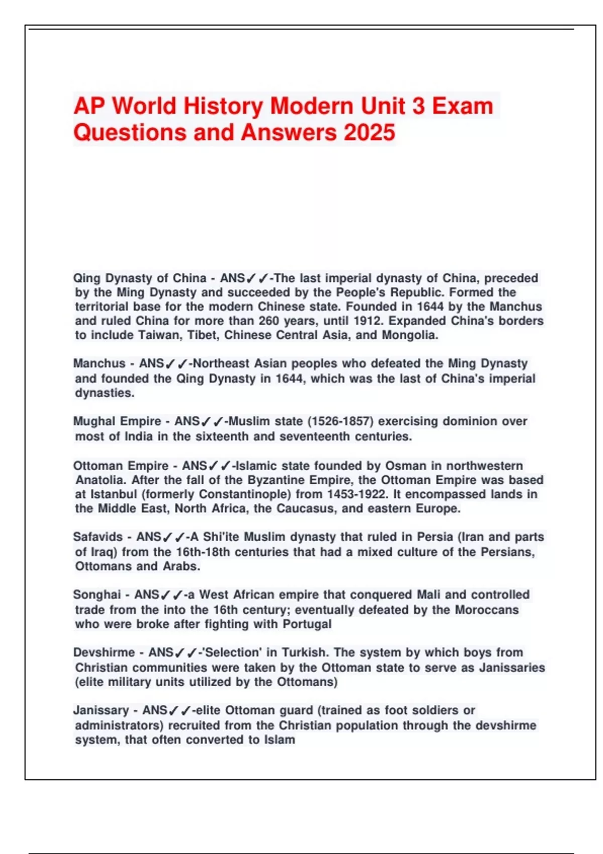 AP World History Modern Unit 3 Exam Questions and Answers 2025 - AP ...