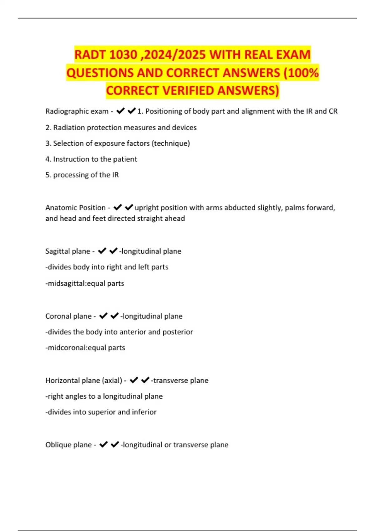 RADT 1030 ,2024/2025 WITH REAL EXAM QUESTIONS AND CORRECT ANSWERS (100% ...