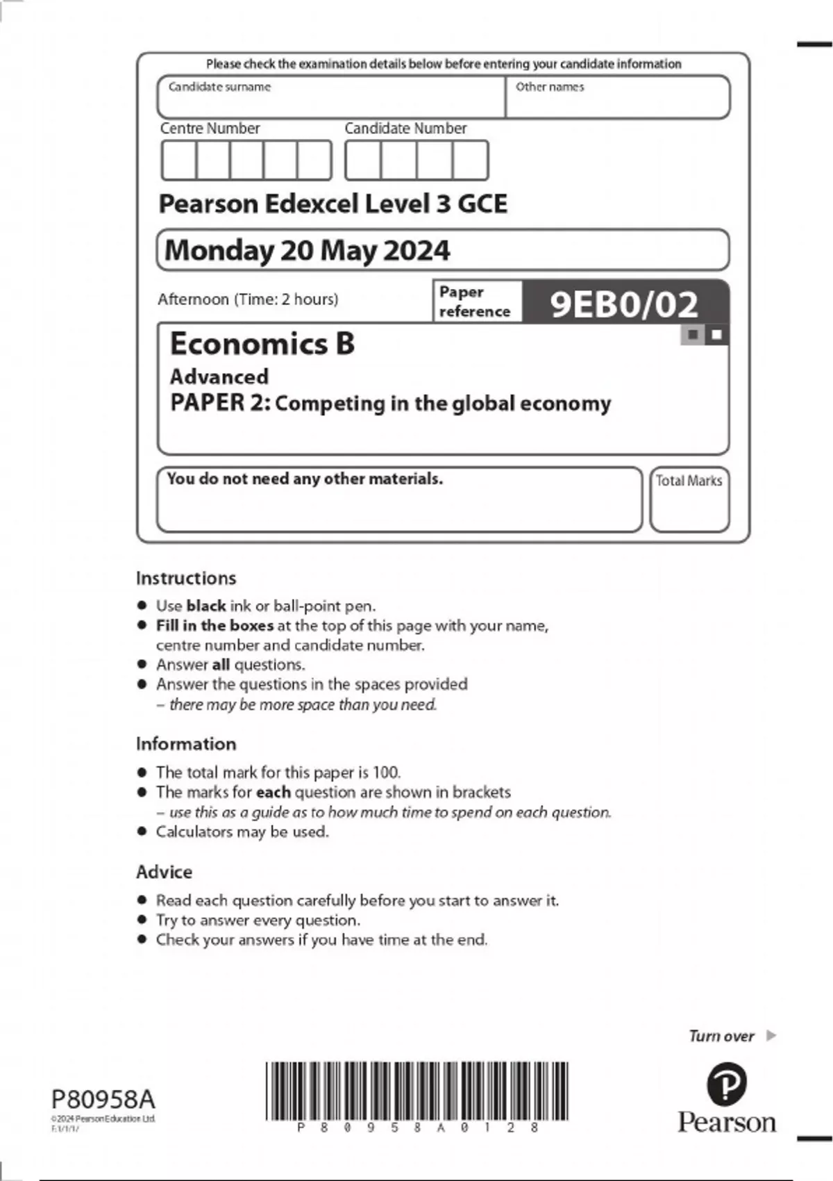 A-Level EDEXCEL 2025 Economics B Paper 2 - Economics b - Stuvia UK