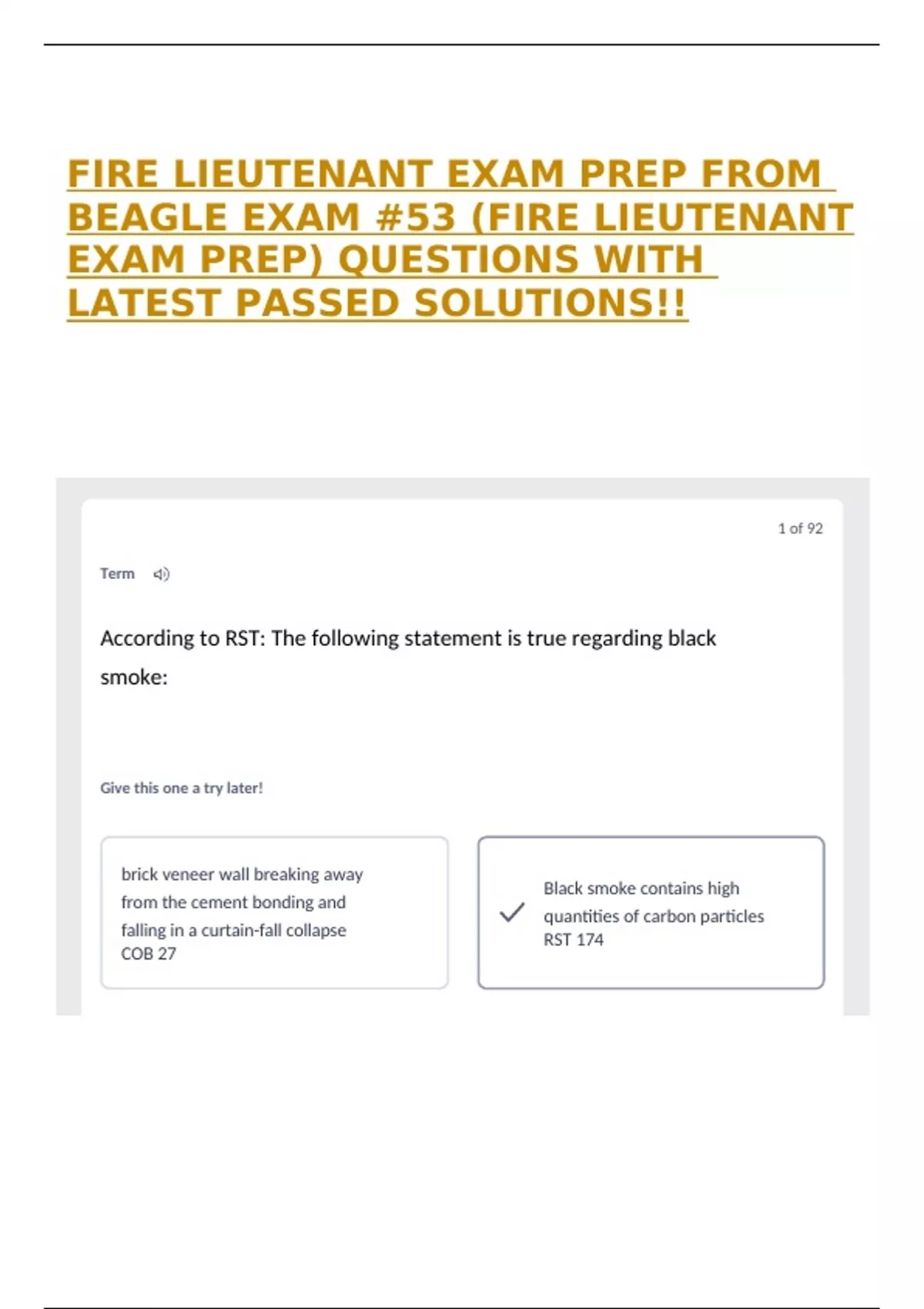 FIRE LIEUTENANT EXAM PREP FROM BEAGLE EXAM #53 (FIRE LIEUTENANT EXAM ...