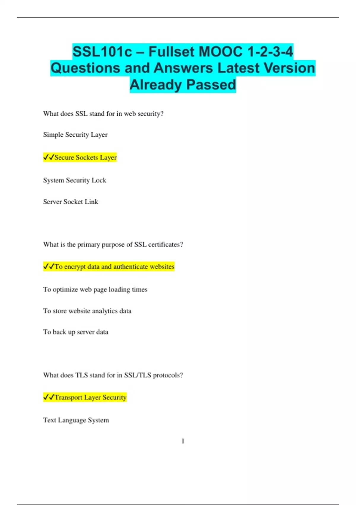 SSL101c – Fullset MOOC 1-2-3-4 Questions and Answers Latest Version ...