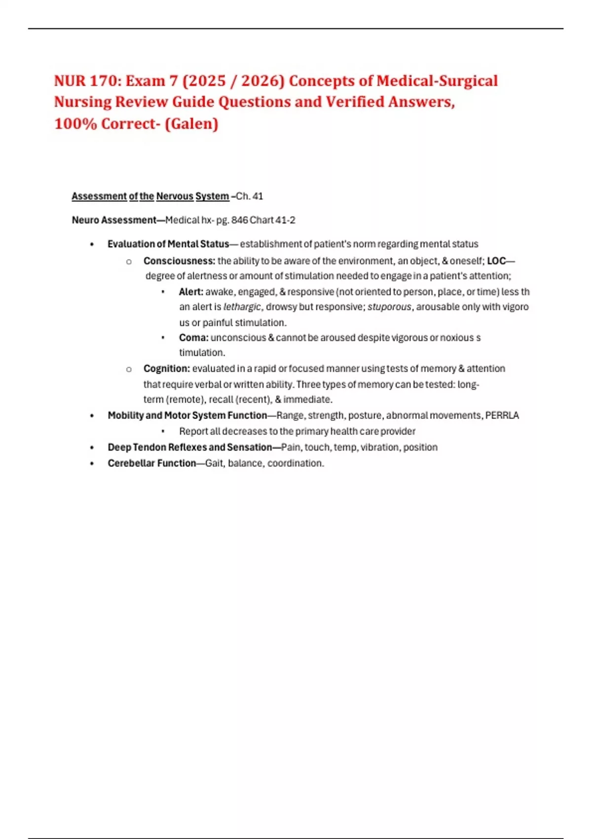 NUR 170: Exam 7 (2025 / 2026) Concepts of Medical-Surgical Nursing Review Guide Questions and ...
