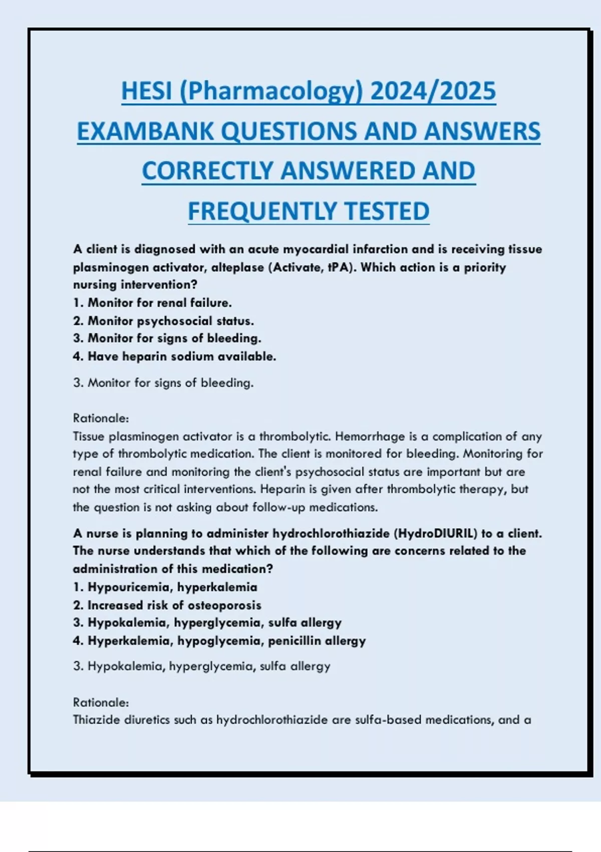 HESI (Pharmacology) 2024/2025 EXAMBANK QUESTIONS AND ANSWERS CORRECTLY ...