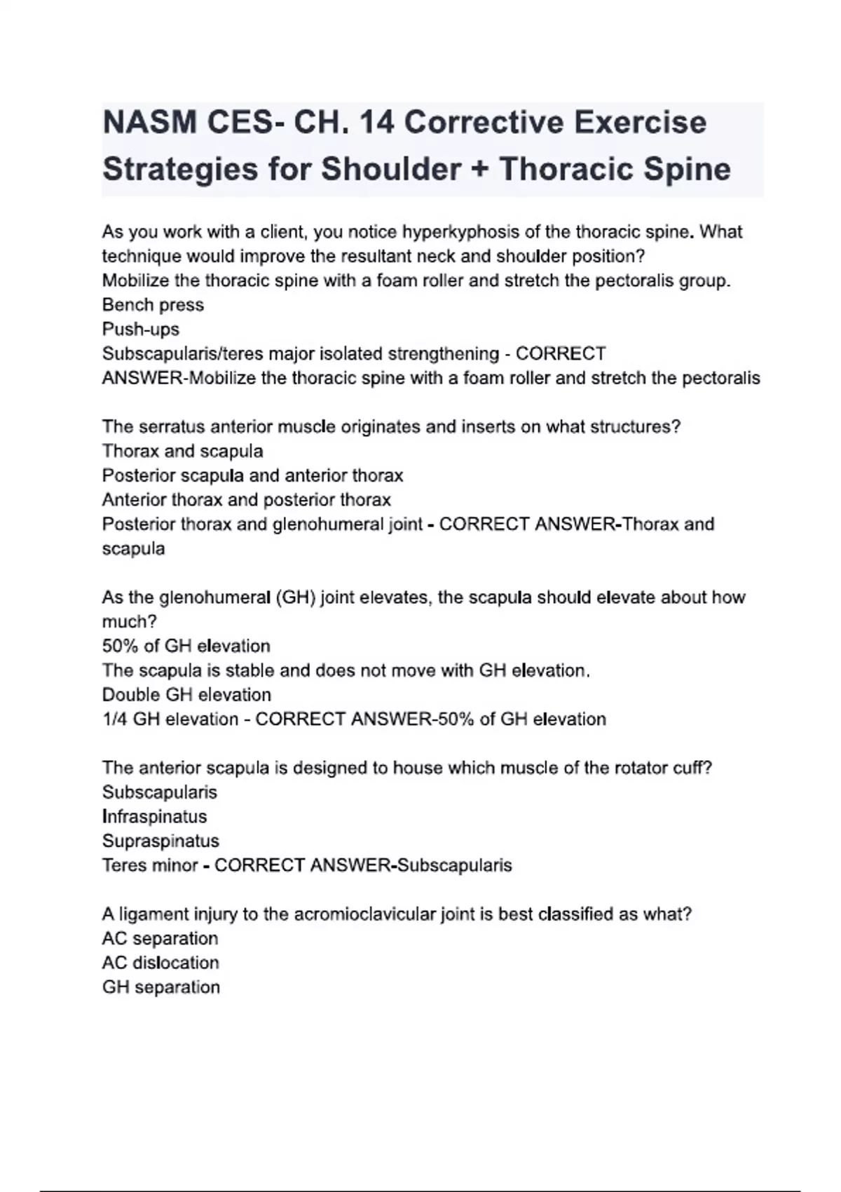 NASM CES CH. 14 Corrective Exercise Strategies for Shoulder + Thoracic ...