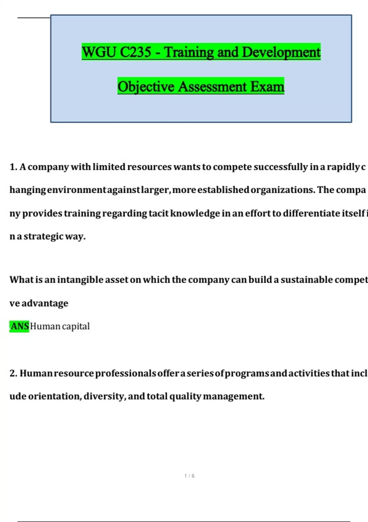 WGU C235 Training and Development Objective Assessment Exam Latest 2025 ...