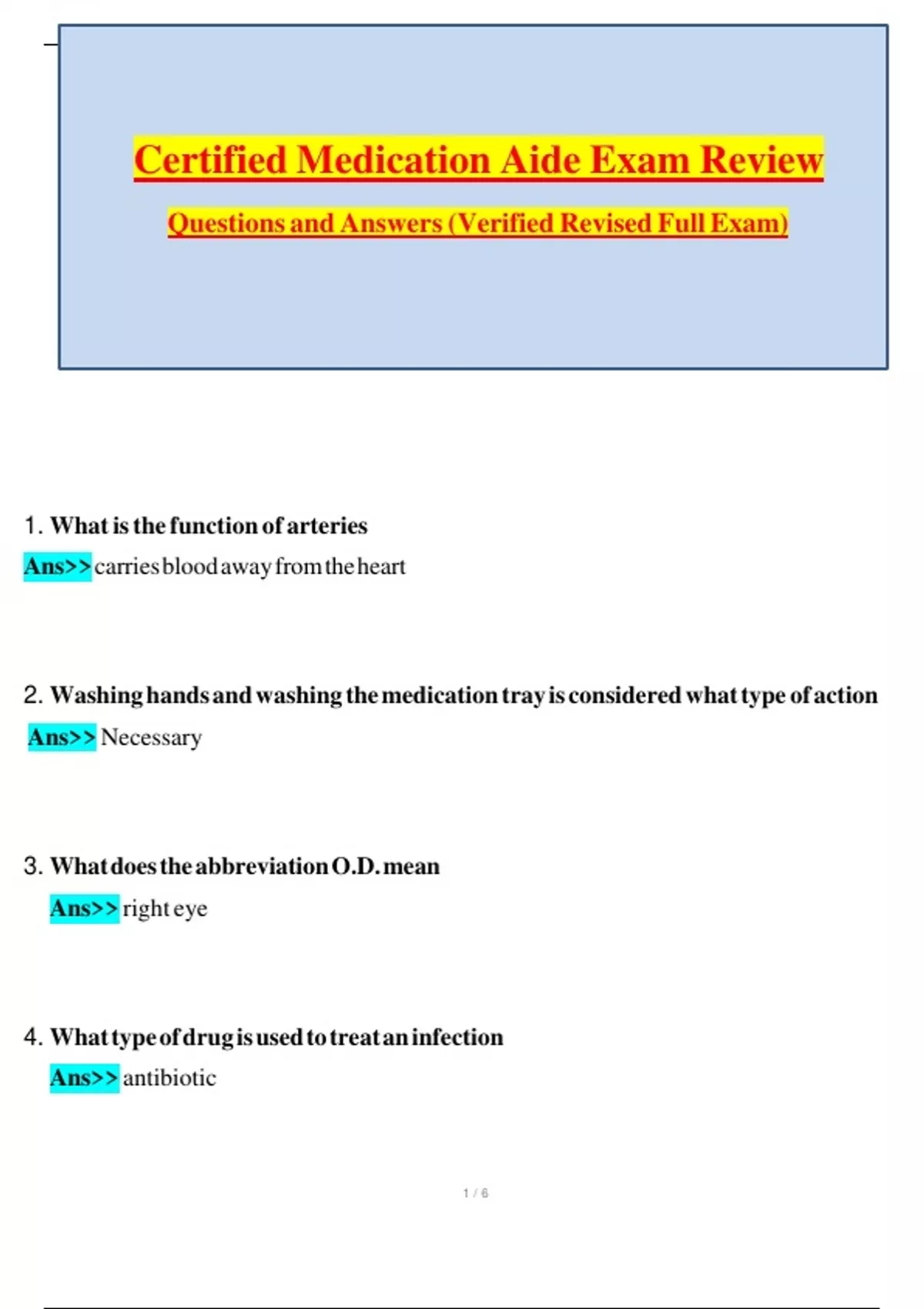 Certified Medication Aide Exam Review 2025 Questions and Answers ...