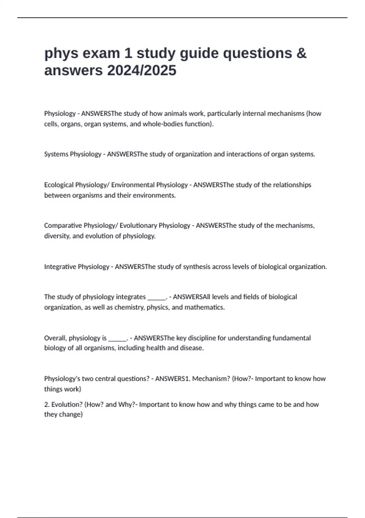 phys exam 1 study guide questions & answers 2024/2025 - Phys - Stuvia US