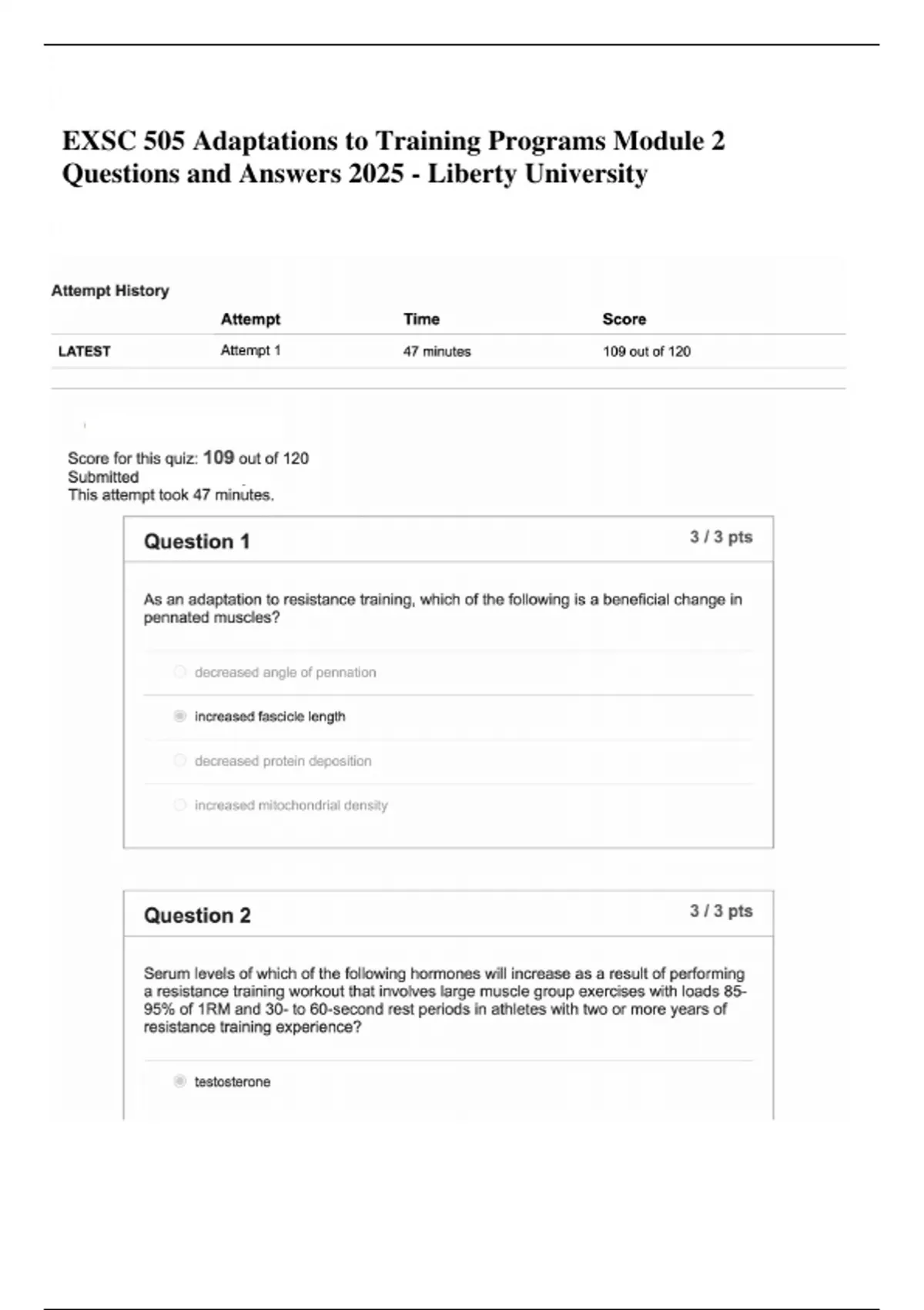 EXSC 505 Adaptations to Training Programs Module 2 Questions and ...